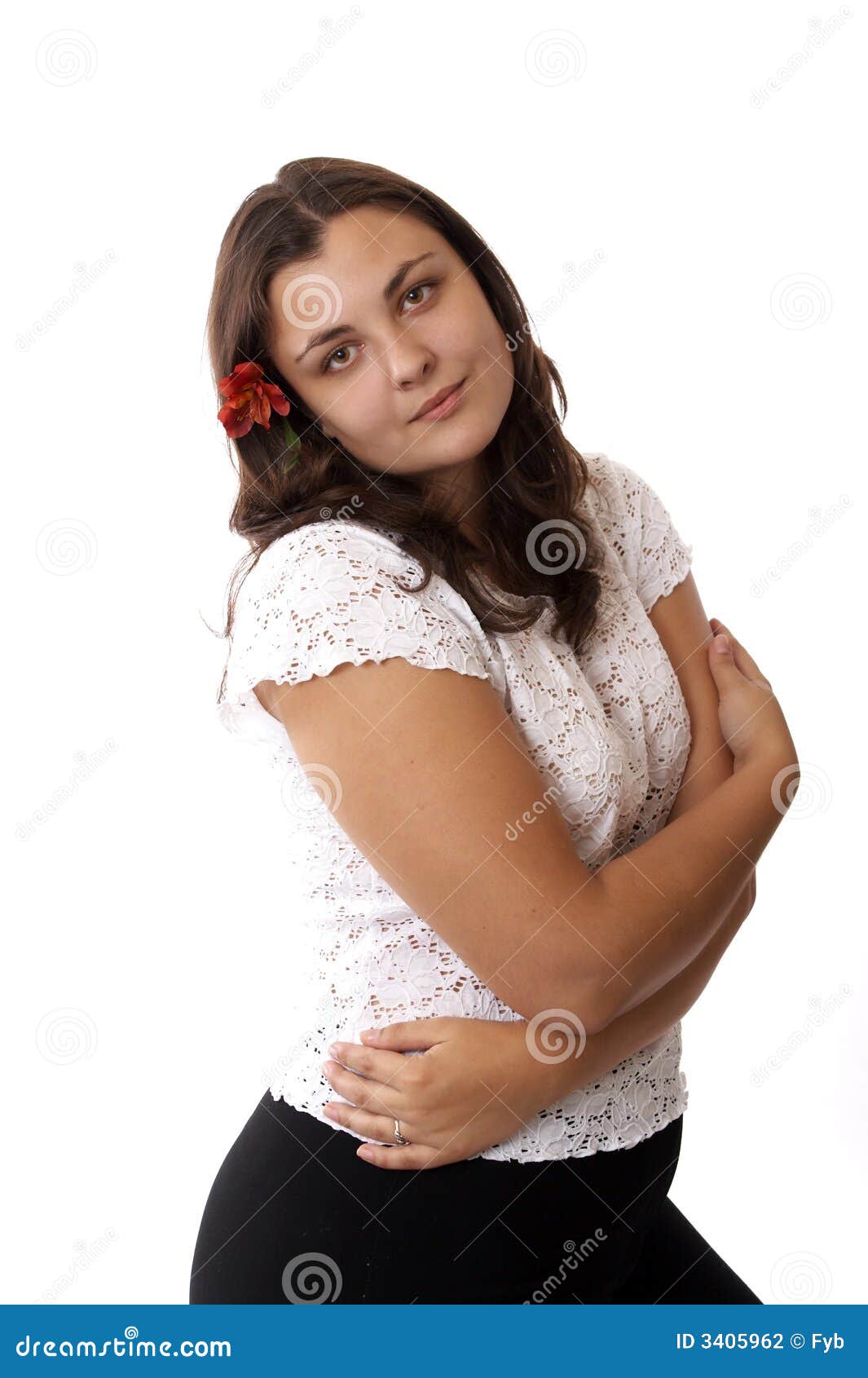 Young Woman Isolated on White Stock Photo - Image of play, rose: 3405962