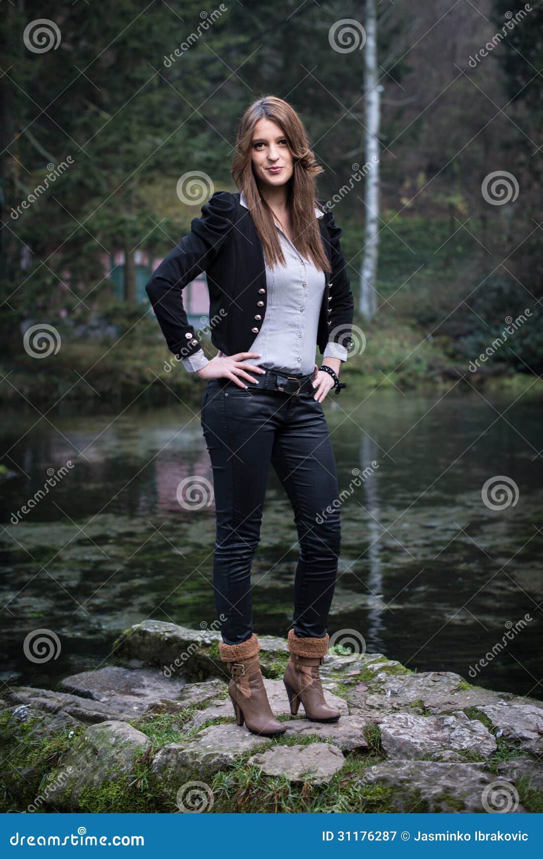 Young Woman in Jacket Standing and Posing Stock Image - Image of cold ...