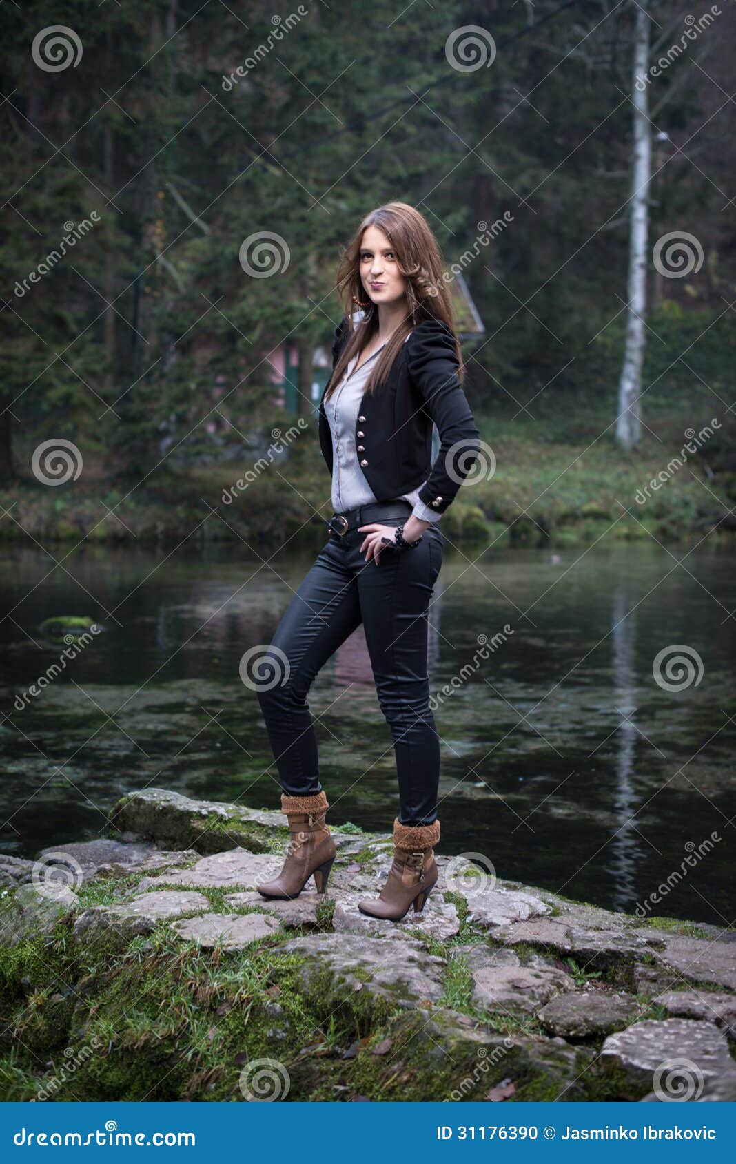 Young Woman in Jacket Standing and Posing Stock Photo - Image of adult ...