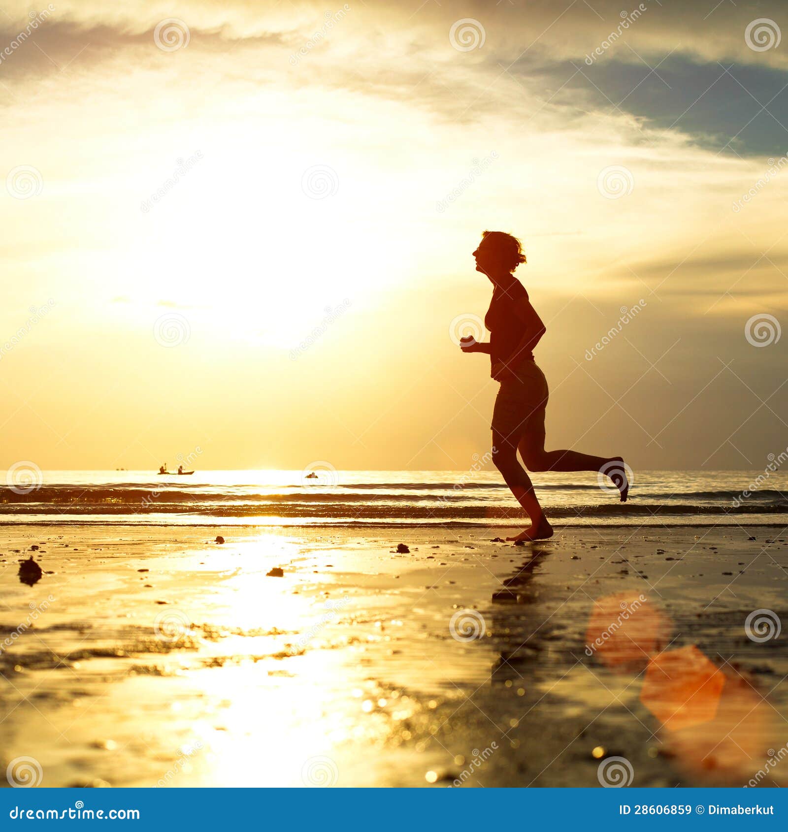 Young Woman Jogger at Sunset on the Seashore Stock Image - Image of ...