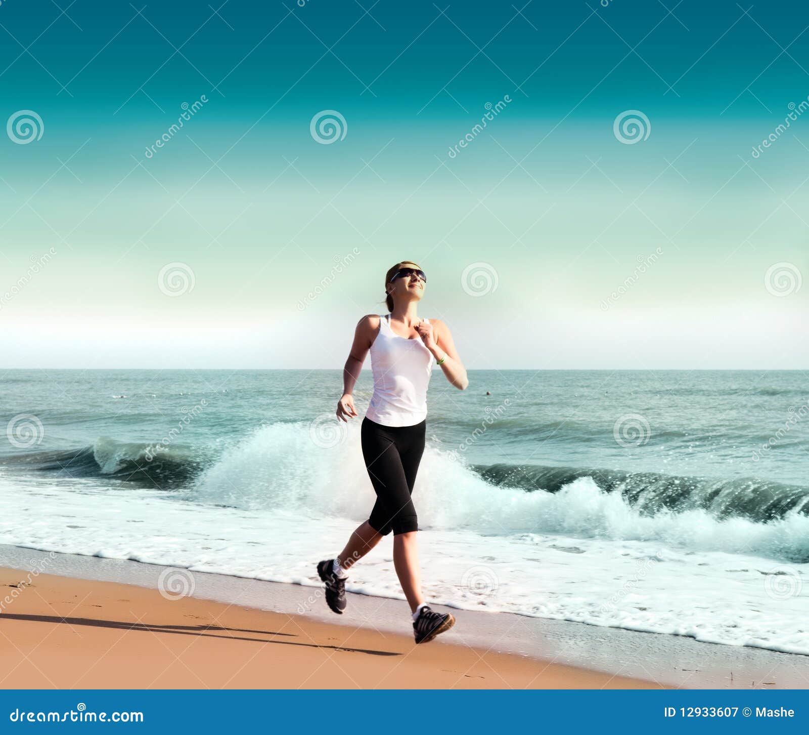 Young Woman Jogging on the Beach Stock Image - Image of sand, active ...