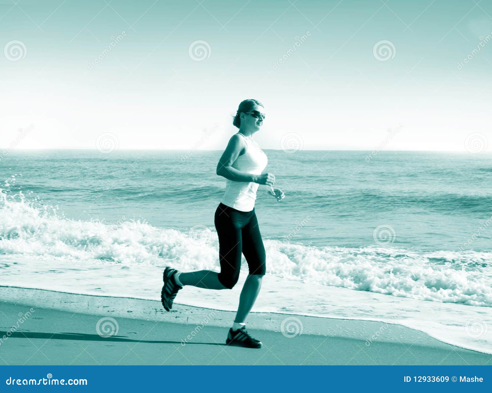 Young Woman Jogging on the Beach Stock Image - Image of motion ...