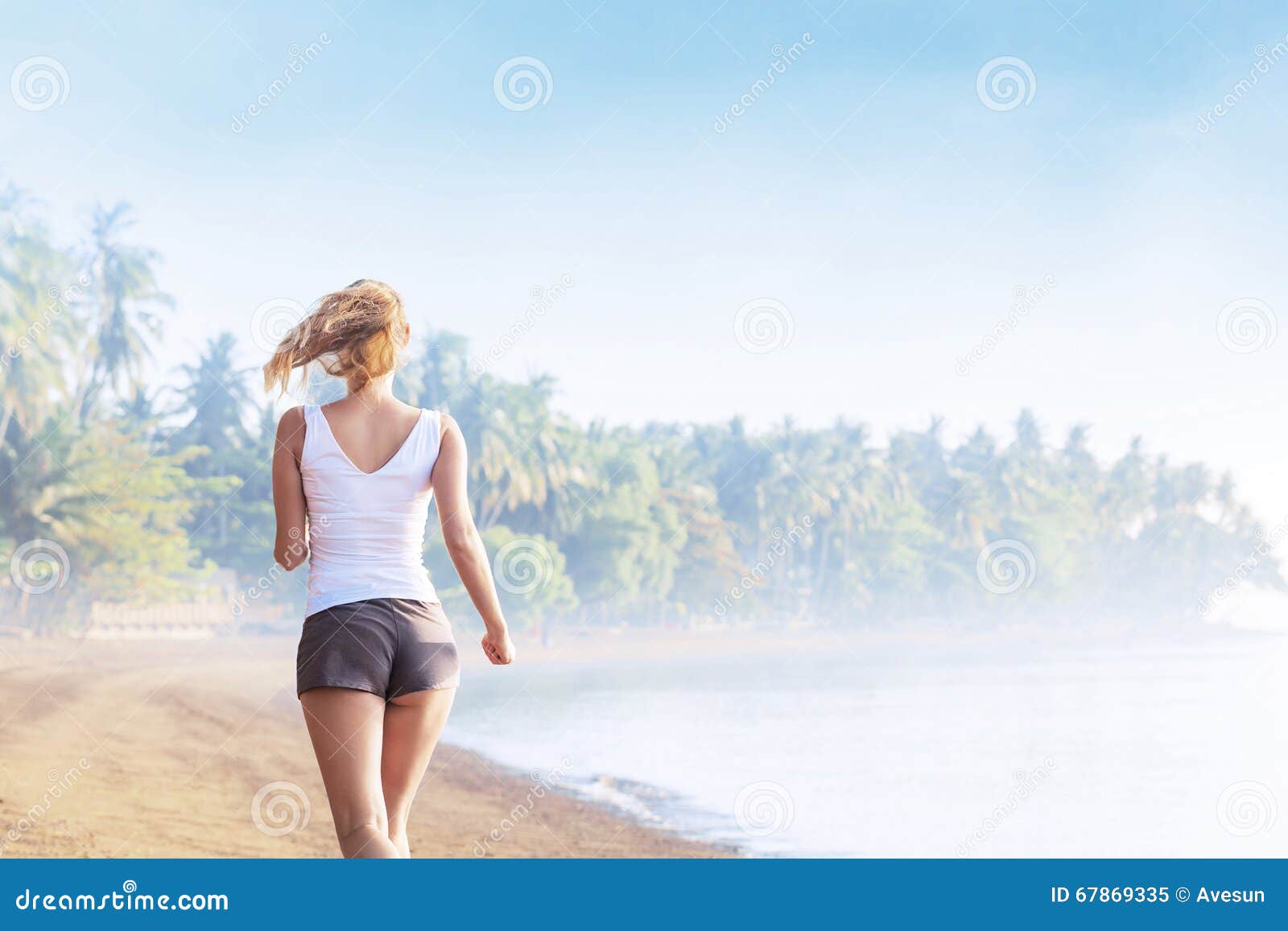 Young Woman Jogging on the Beach Stock Image - Image of beach, healthy ...