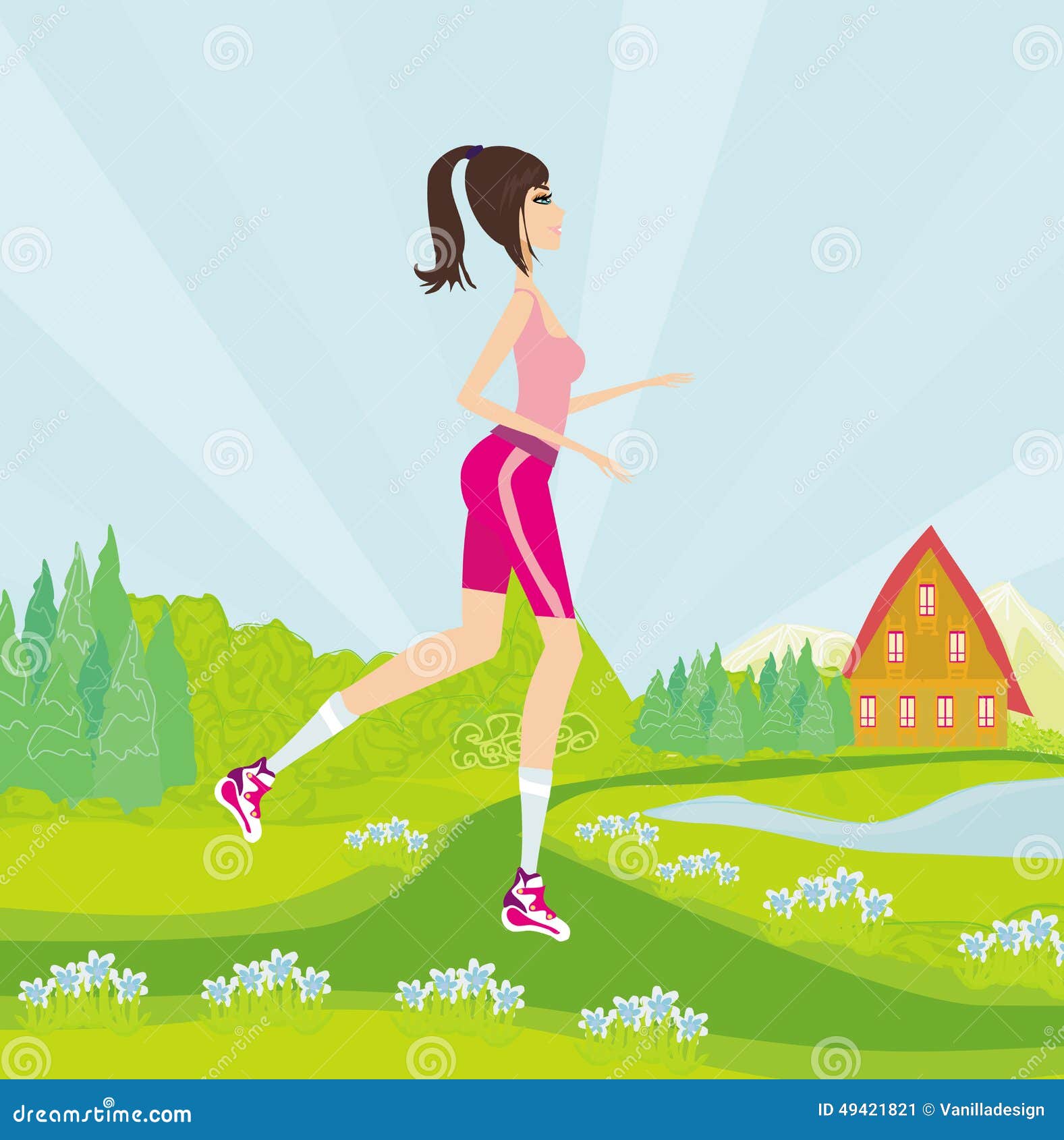 Young Woman Jogging at Park Stock Vector - Illustration of running ...