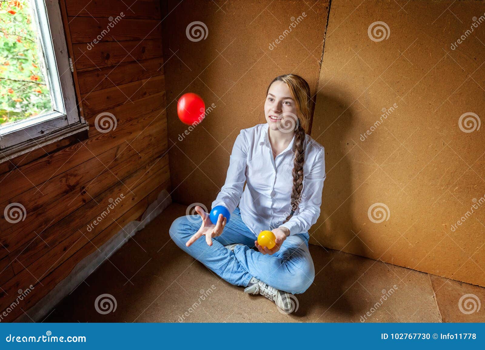 Young woman juggling stock photo. Image of female, gesturing - 102767730