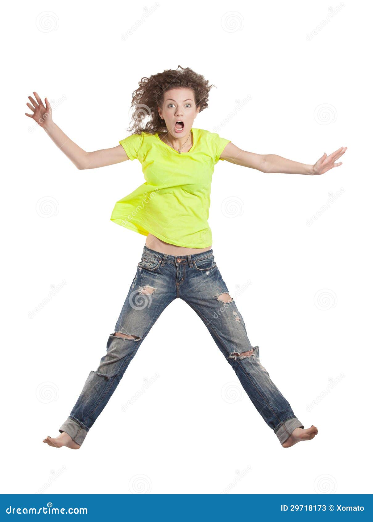 Young Woman Jumping Surprised Stock Image - Image of athlete, isolated ...
