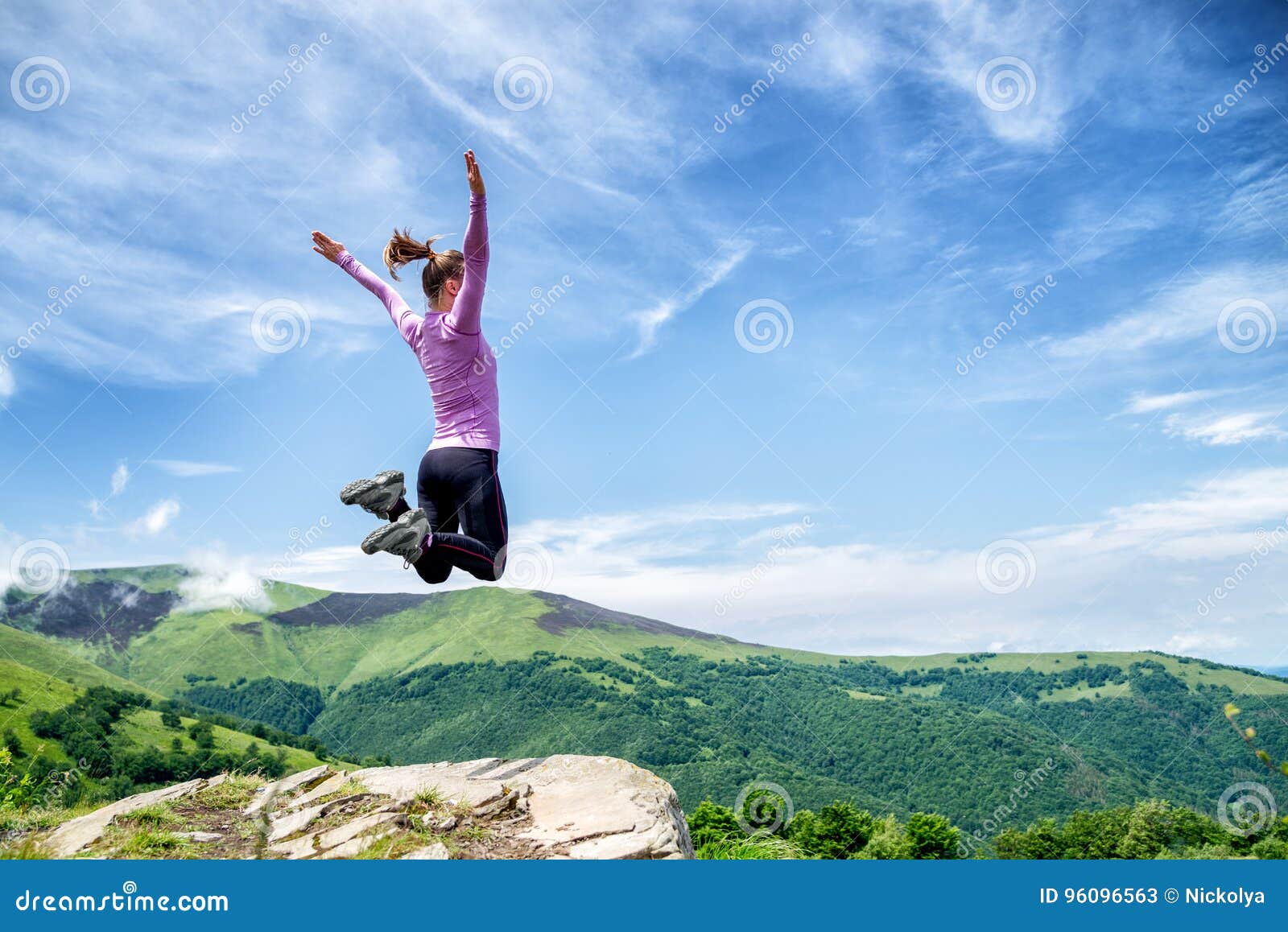 Young Woman Jumping in the Mountains Stock Image - Image of extreme ...