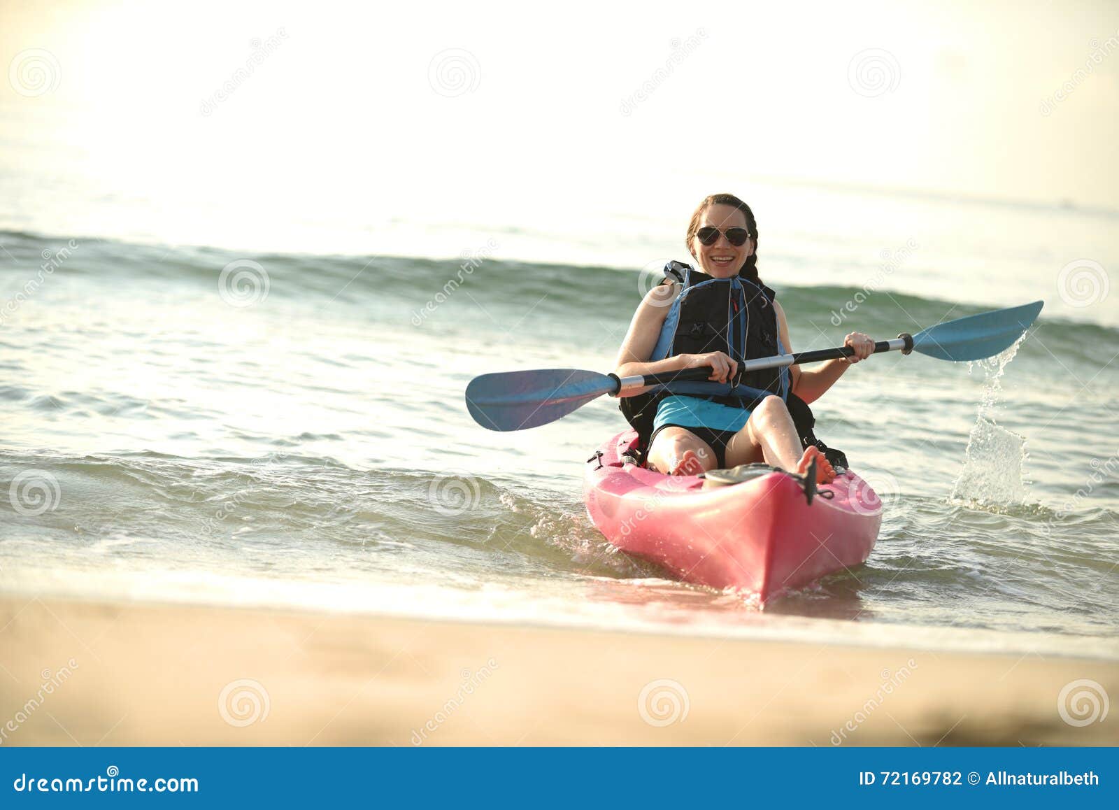 Young Woman in Kayak on Beach during Summer Stock Photo - Image of ...