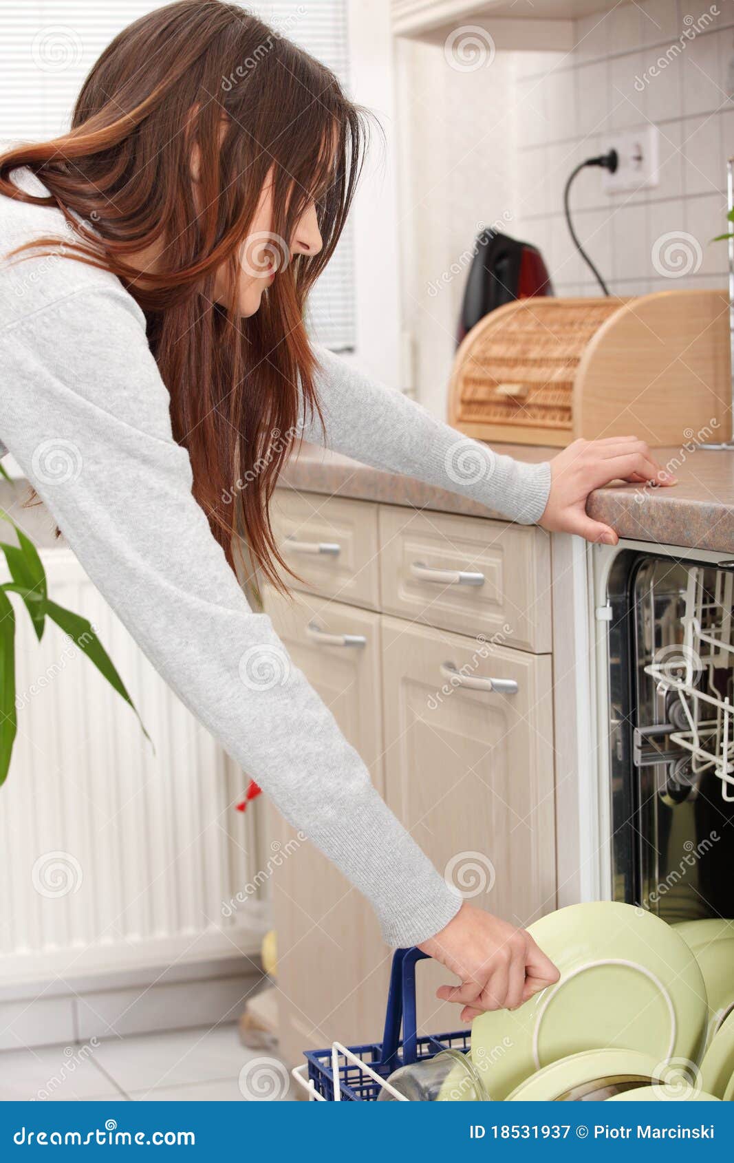 Young Woman in Kitchen Doing Housework. Stock Image - Image of hygiene ...