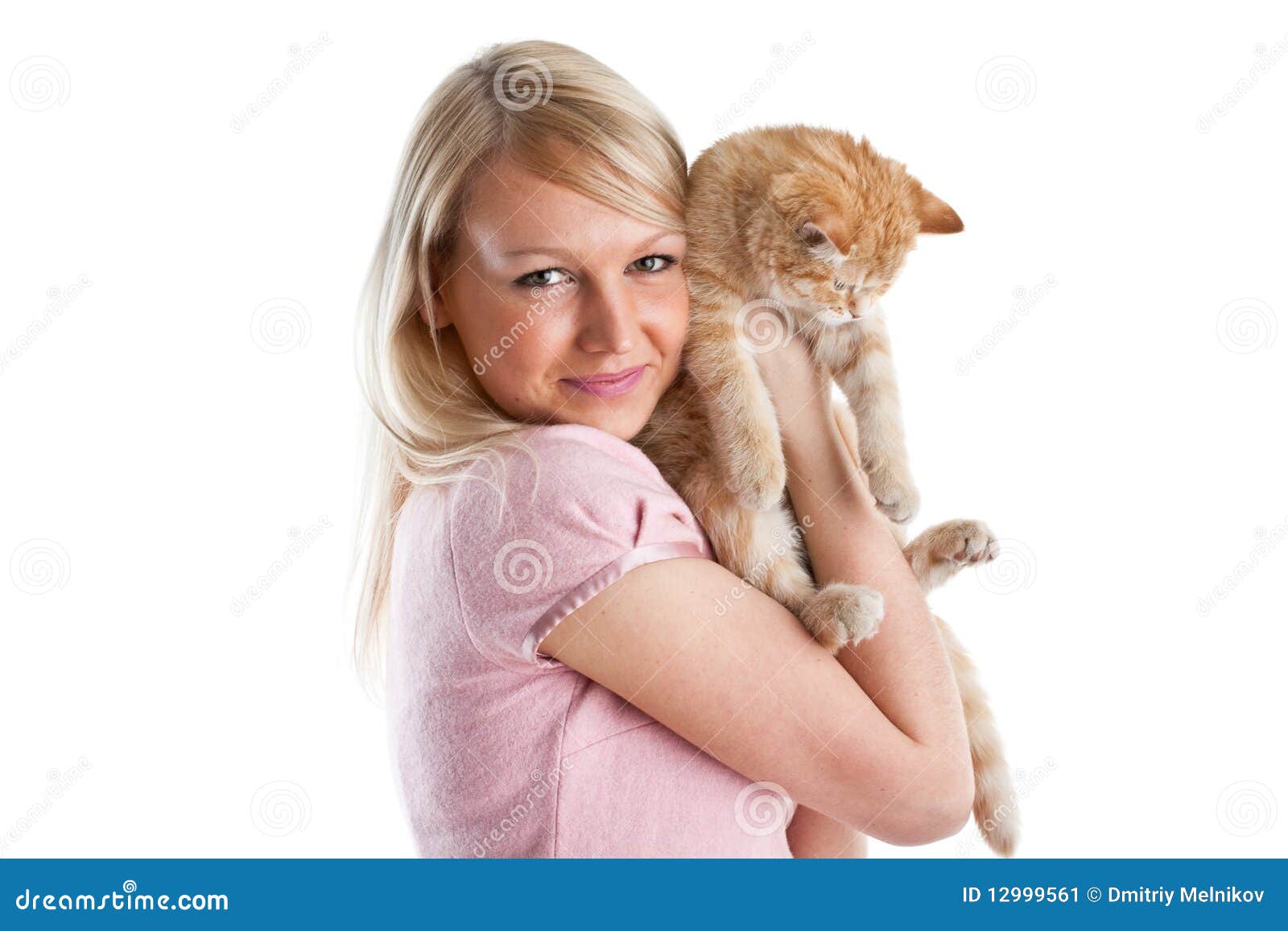 Young woman with a kitten. stock image. Image of lovely - 12999561