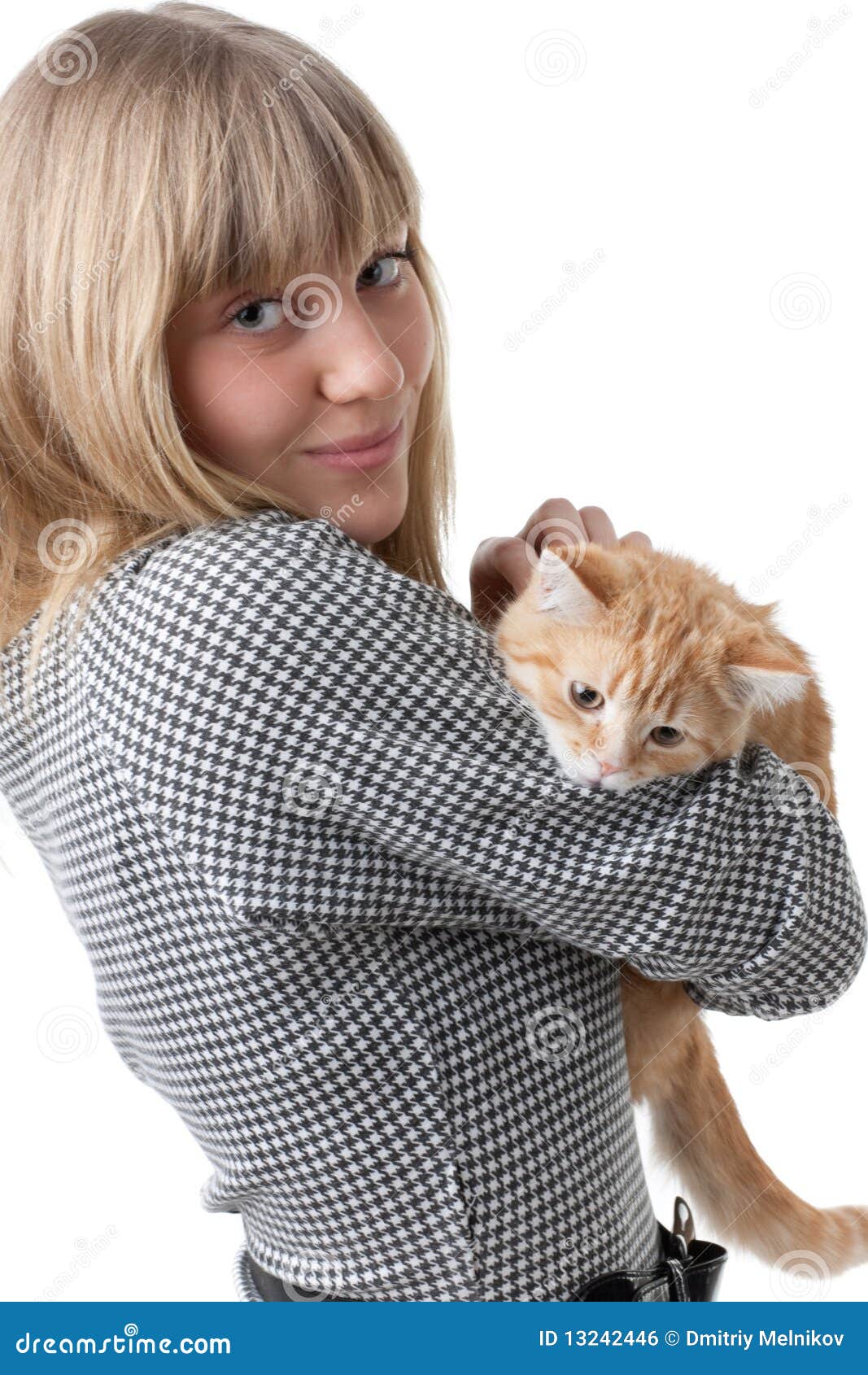 Young woman with a kitten. stock photo. Image of cute - 13242446