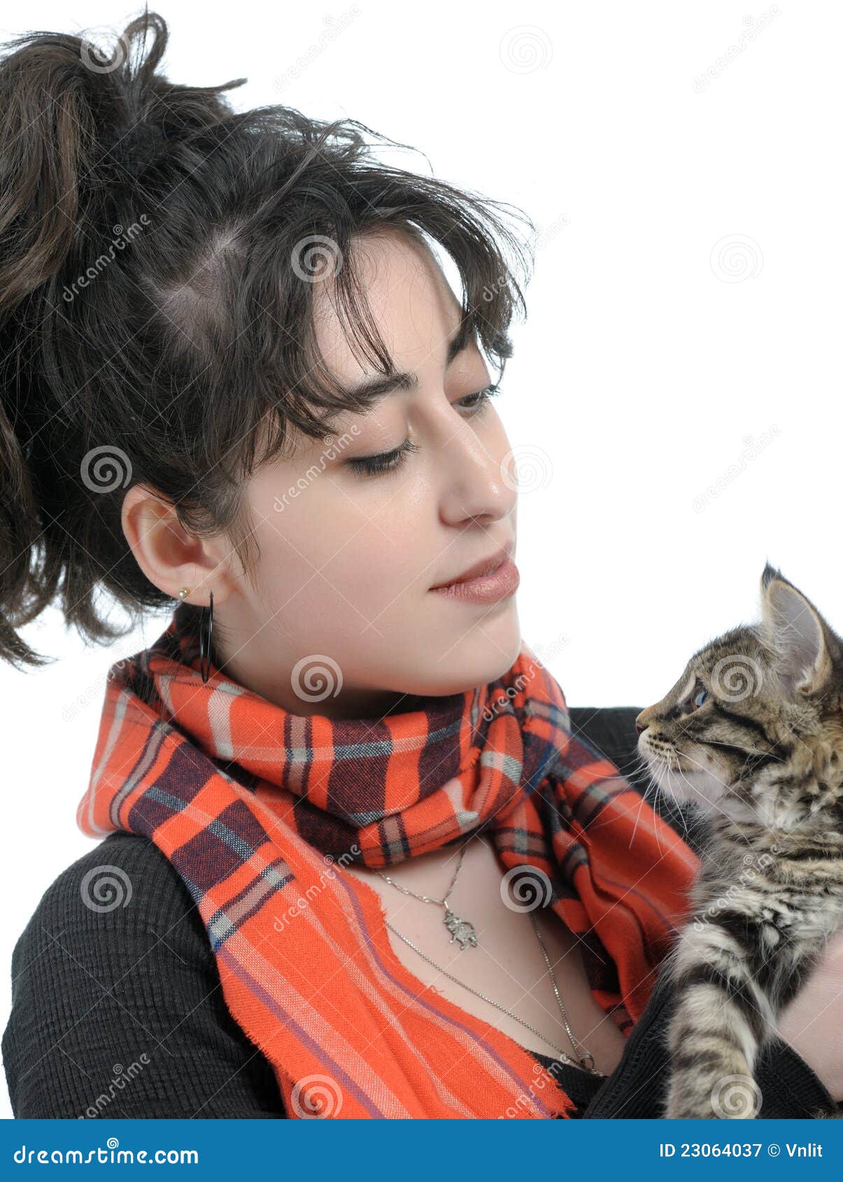 Young woman with kitten stock image. Image of black, natural - 23064037