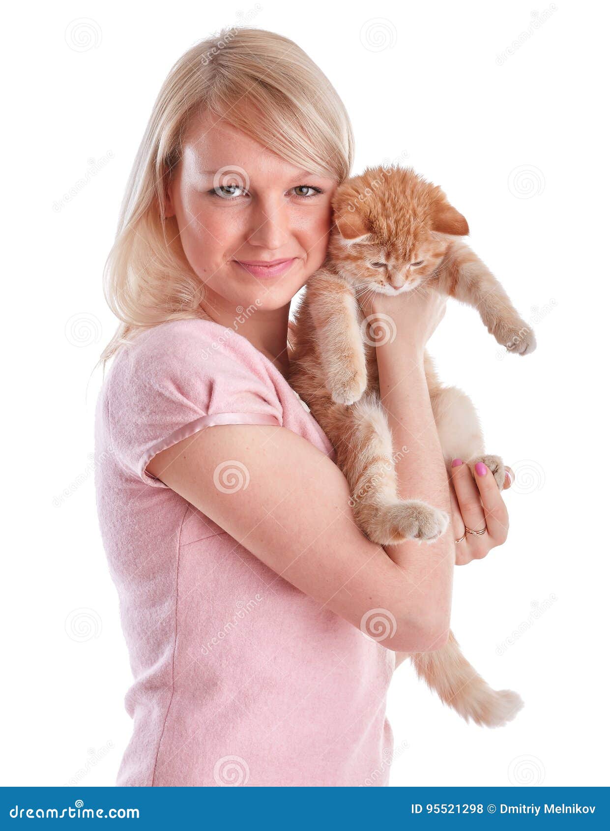 Young woman with a kitten. stock photo. Image of background - 95521298