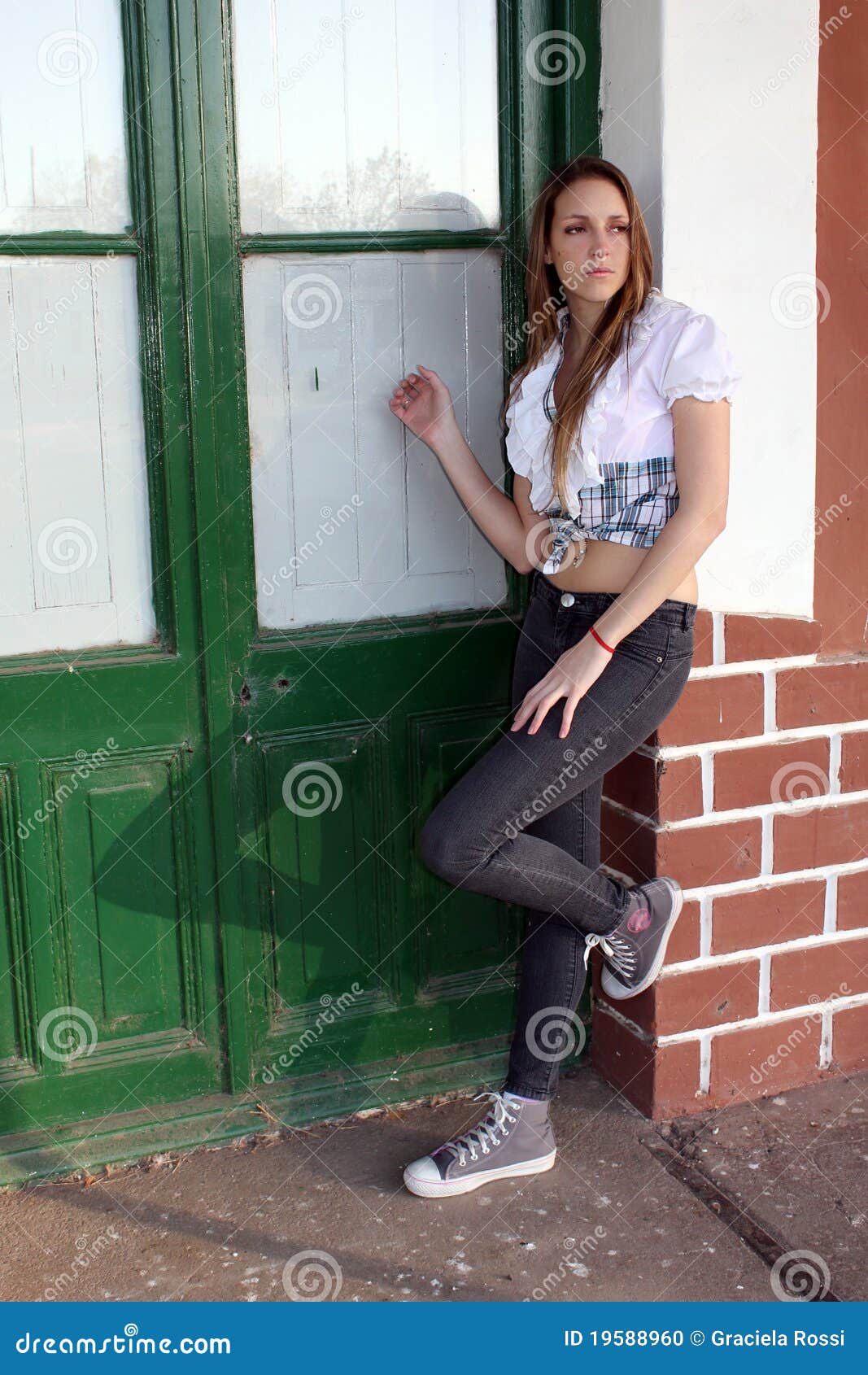 Young Woman Knocking on the Door Stock Photo - Image of house ...