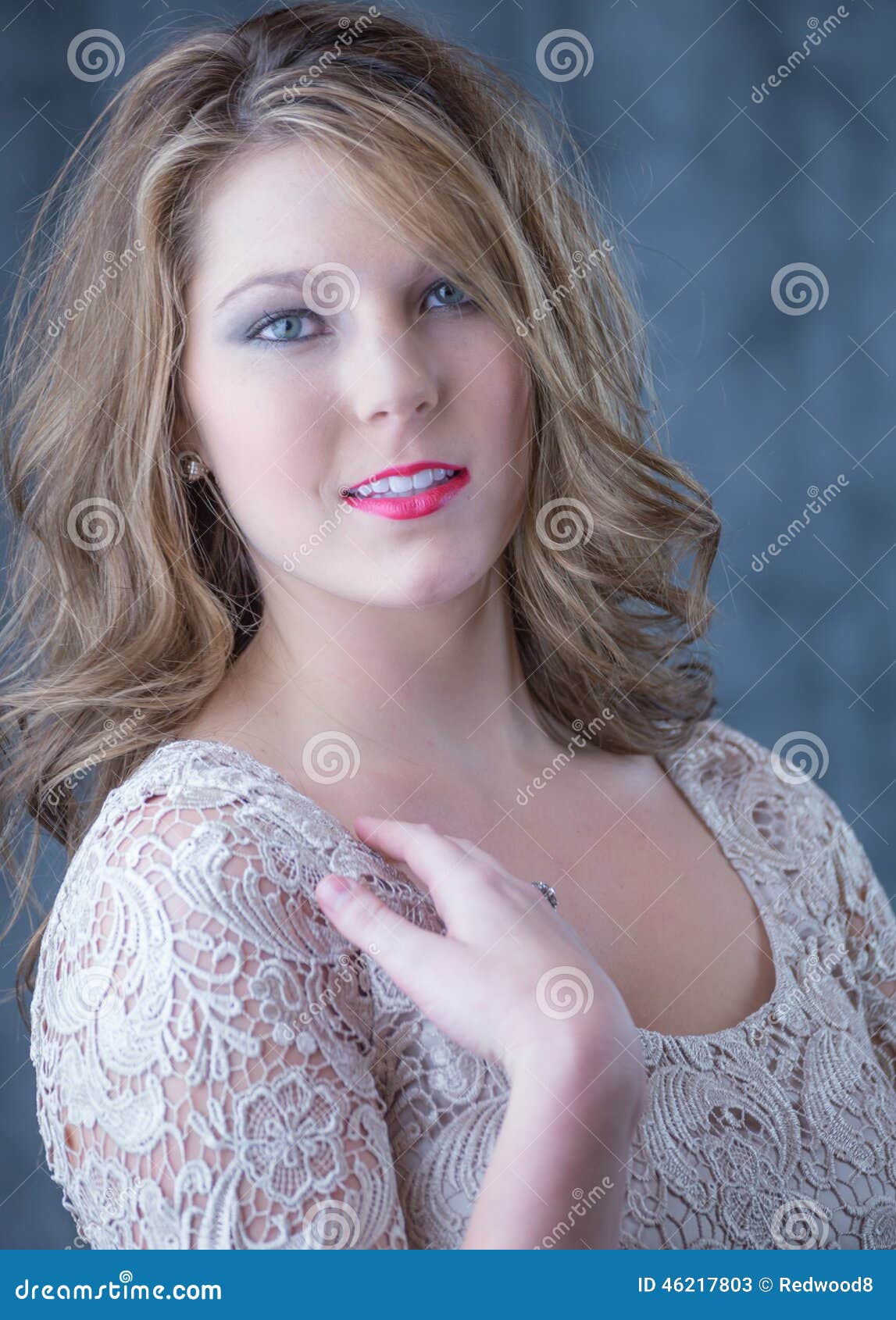 Young Woman in a Lace Top stock image. Image of isolated - 46217803