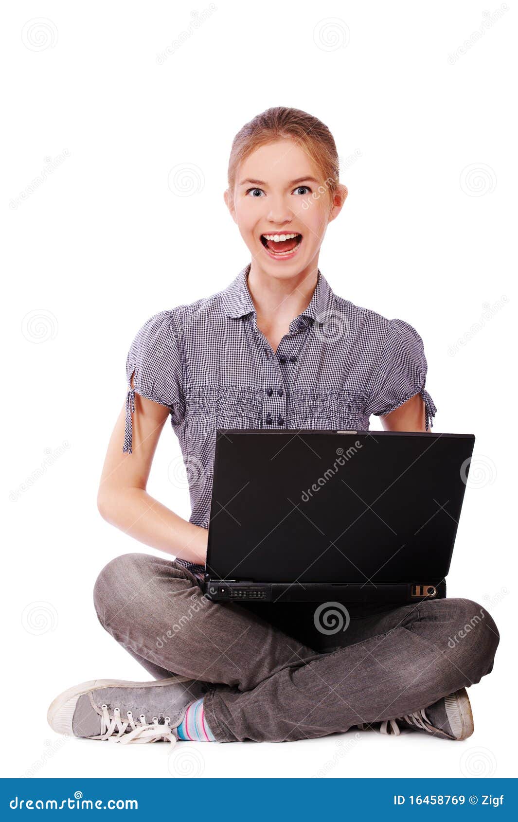 Young woman with laptop stock image. Image of internet - 16458769