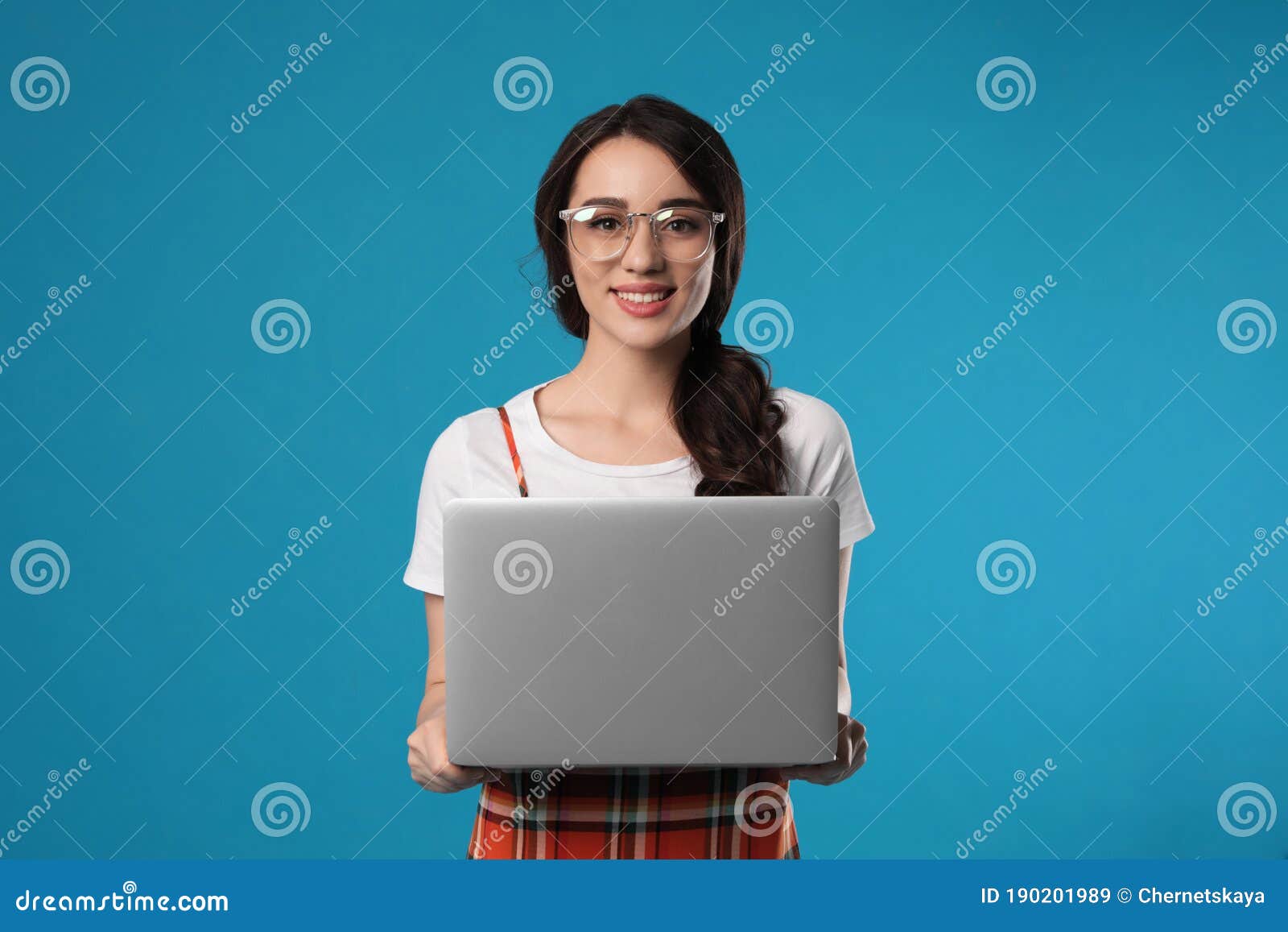 Young Woman with Laptop on Background Stock Image - Image of computer ...