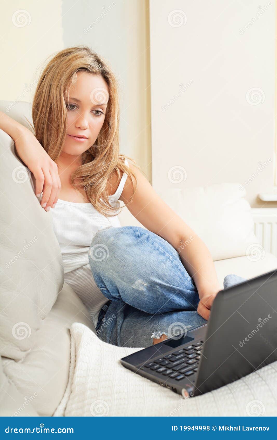 Young Woman with Laptop Computer Stock Photo - Image of bright, blond ...