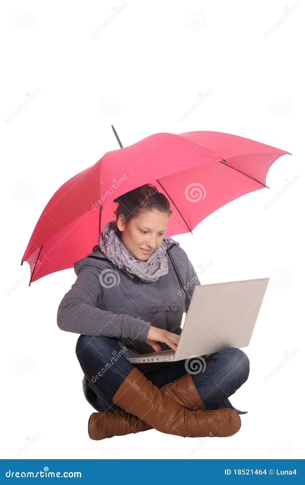 Young Woman with Laptop and Umbrella Stock Photo - Image of umbrella ...