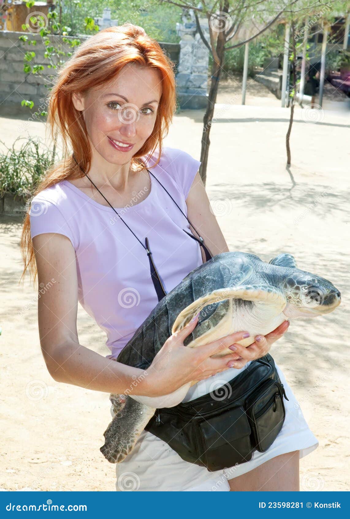 The Young Woman with a Large Turtle in Hands Stock Image - Image of ...