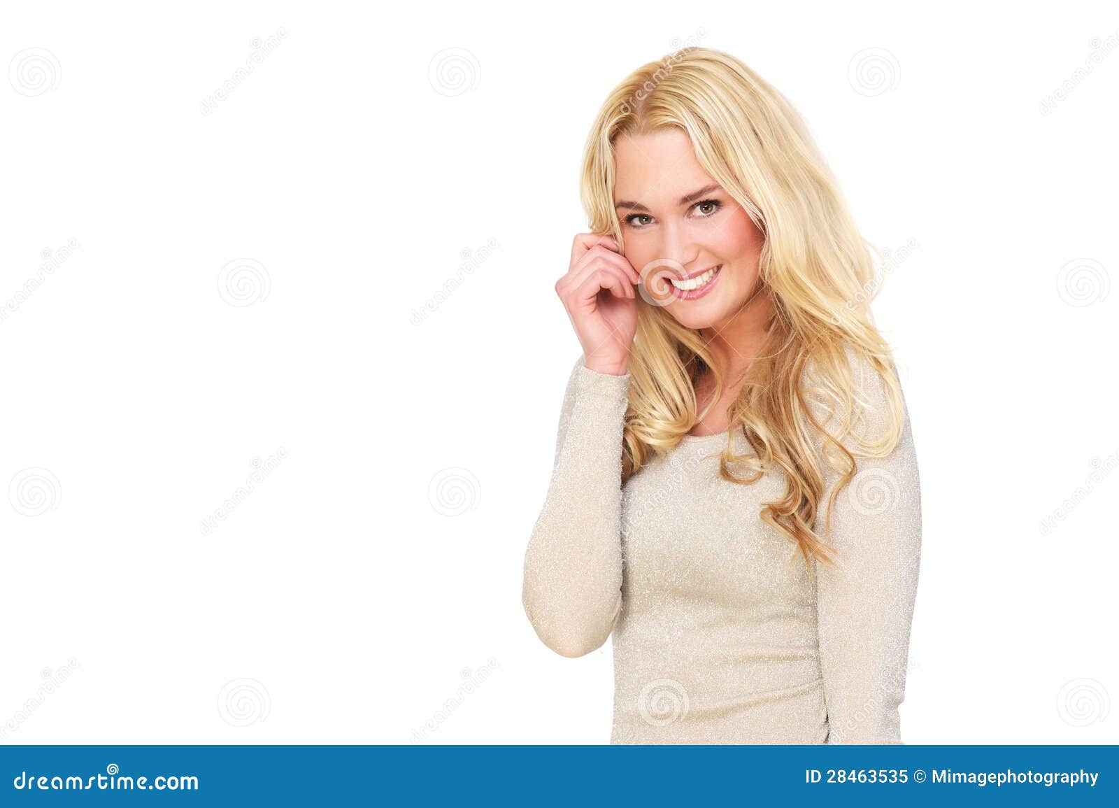 Woman Laughter And Closed Eyes With Bare Shoulders Charming Look Stock ...