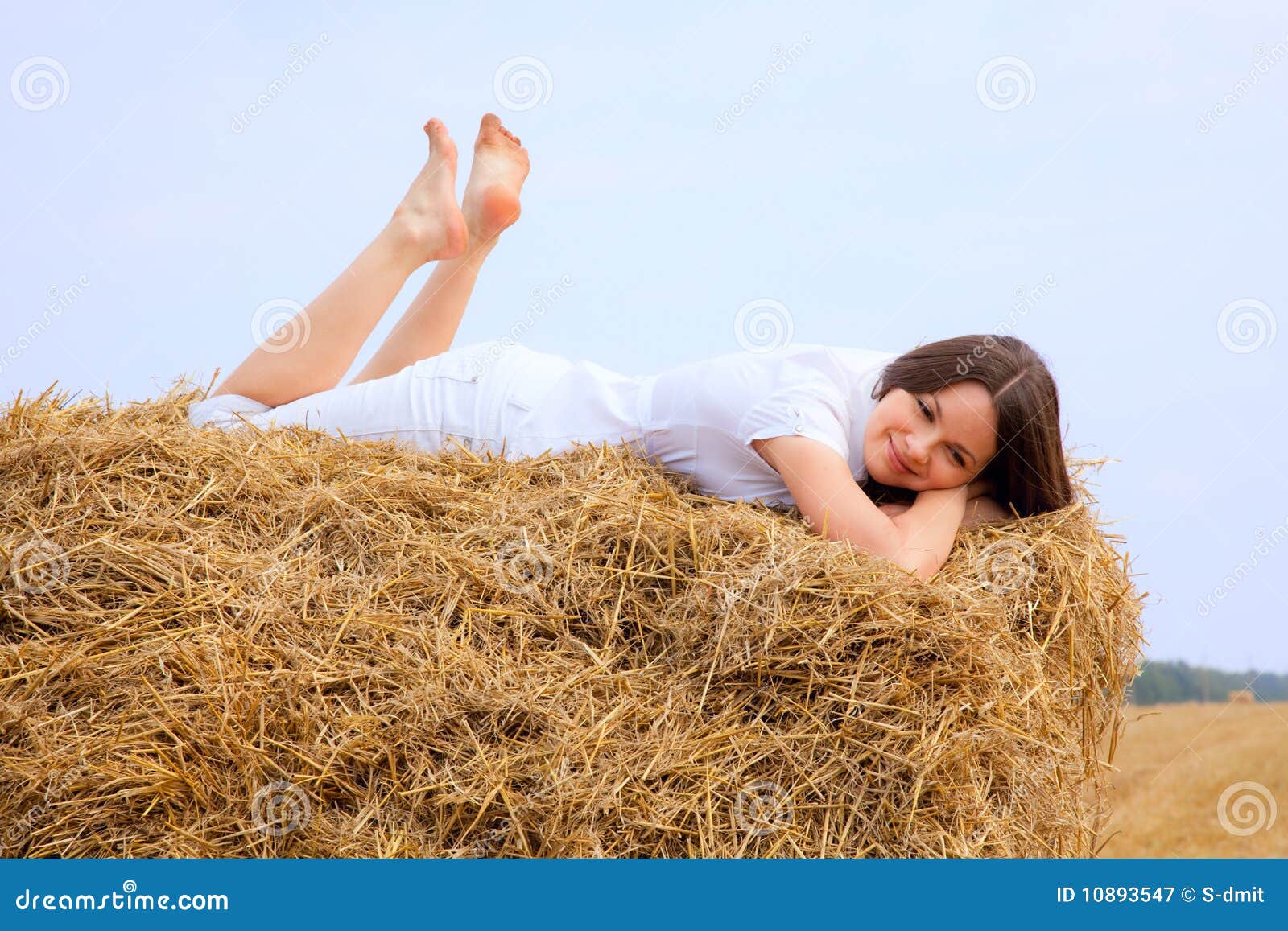 Young Woman Laying on a Straw Stock Image - Image of ranch, active ...