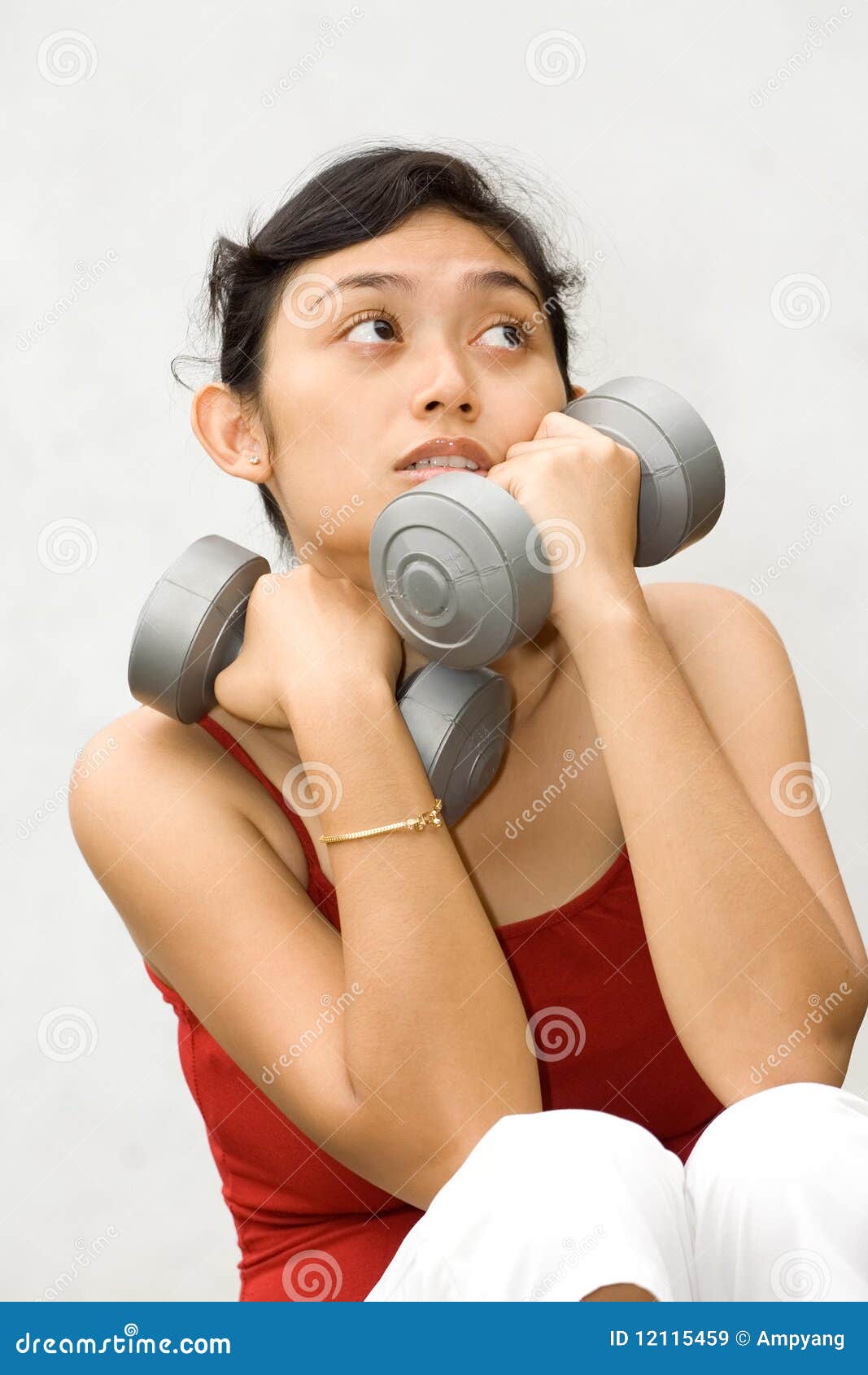 Young Woman Lazy To Workout Stock Image - Image of woman, weights: 12115459