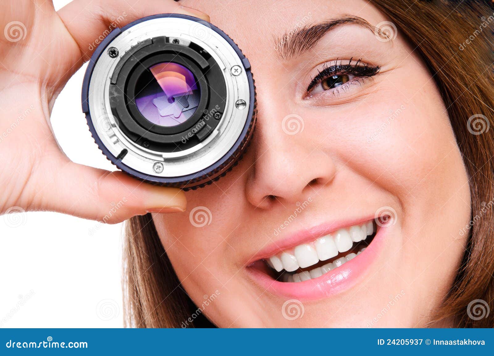 Young woman with a lens stock image. Image of portraiture - 24205937