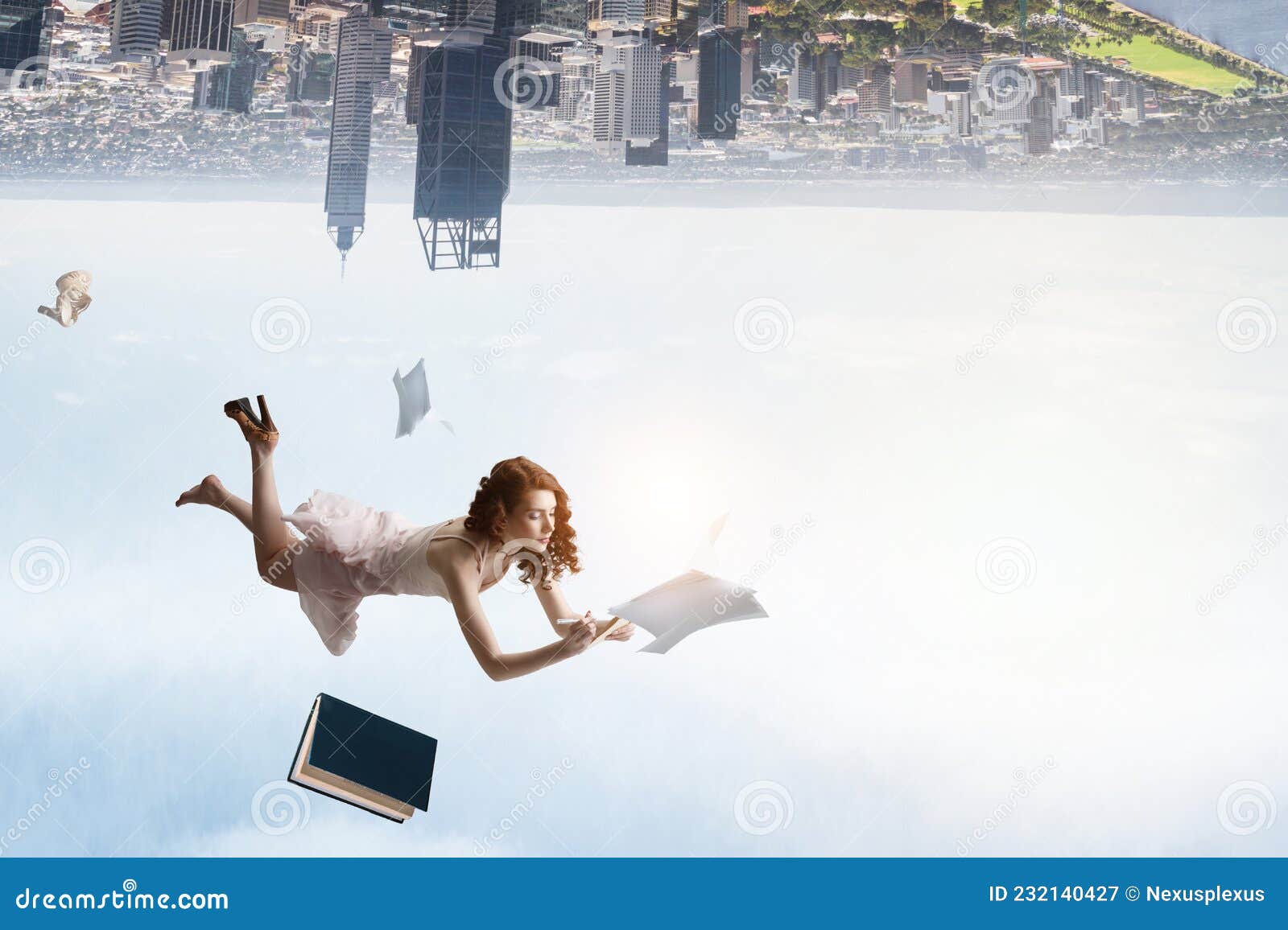Young Woman Levitates while Reading a Book Stock Image - Image of ...