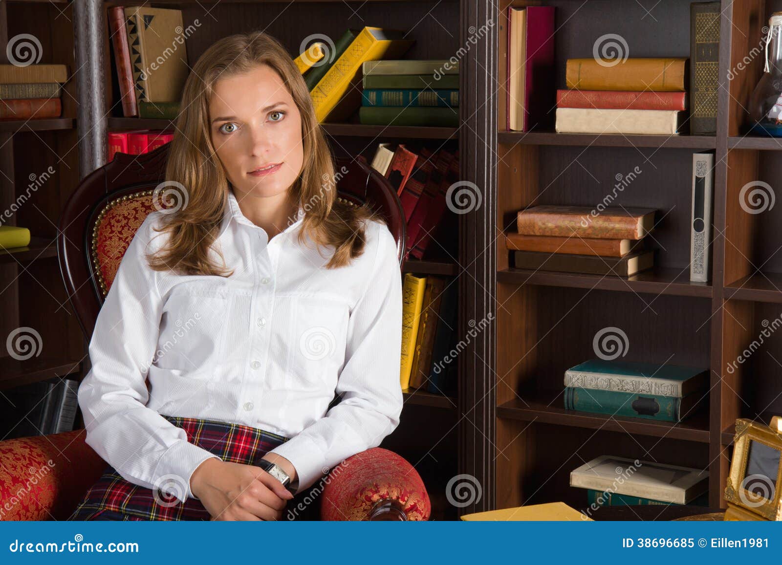 Young woman in library stock image. Image of librarian - 38696685