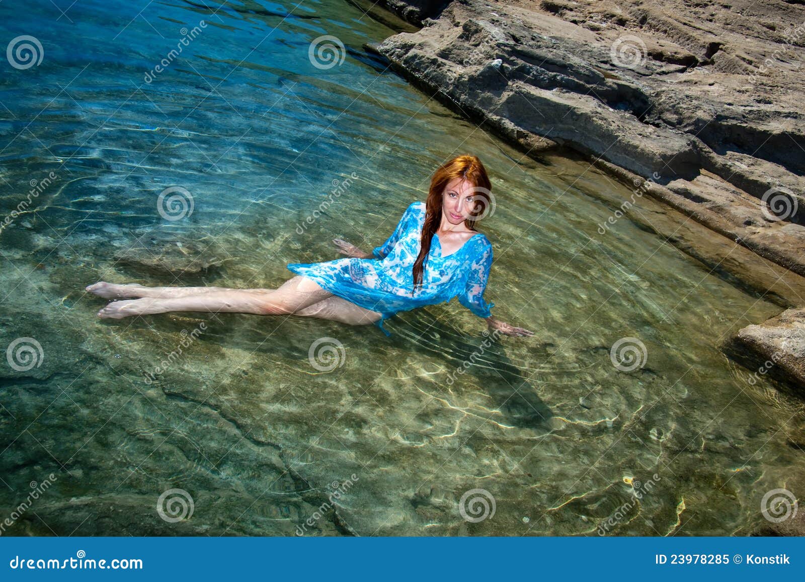 The Young Woman Lies in Water Stock Image - Image of shore, girl: 23978285