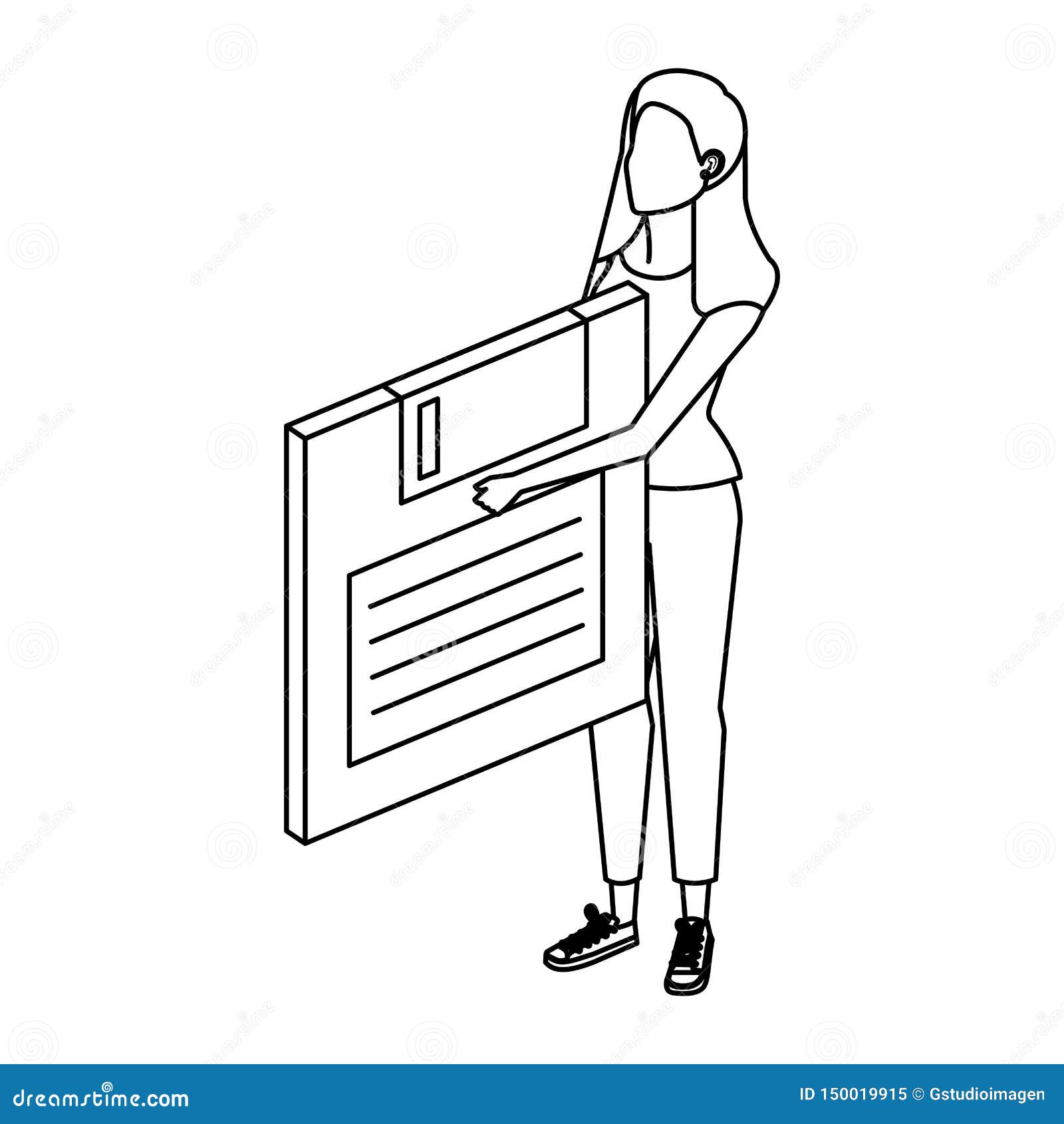 Young Woman Lifting Floppy Disk Data Storage Stock Illustration ...