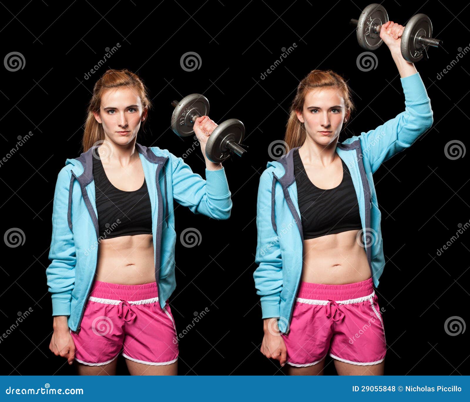 Young Woman Lifting Weights Stock Photo - Image of black, studio: 29055848