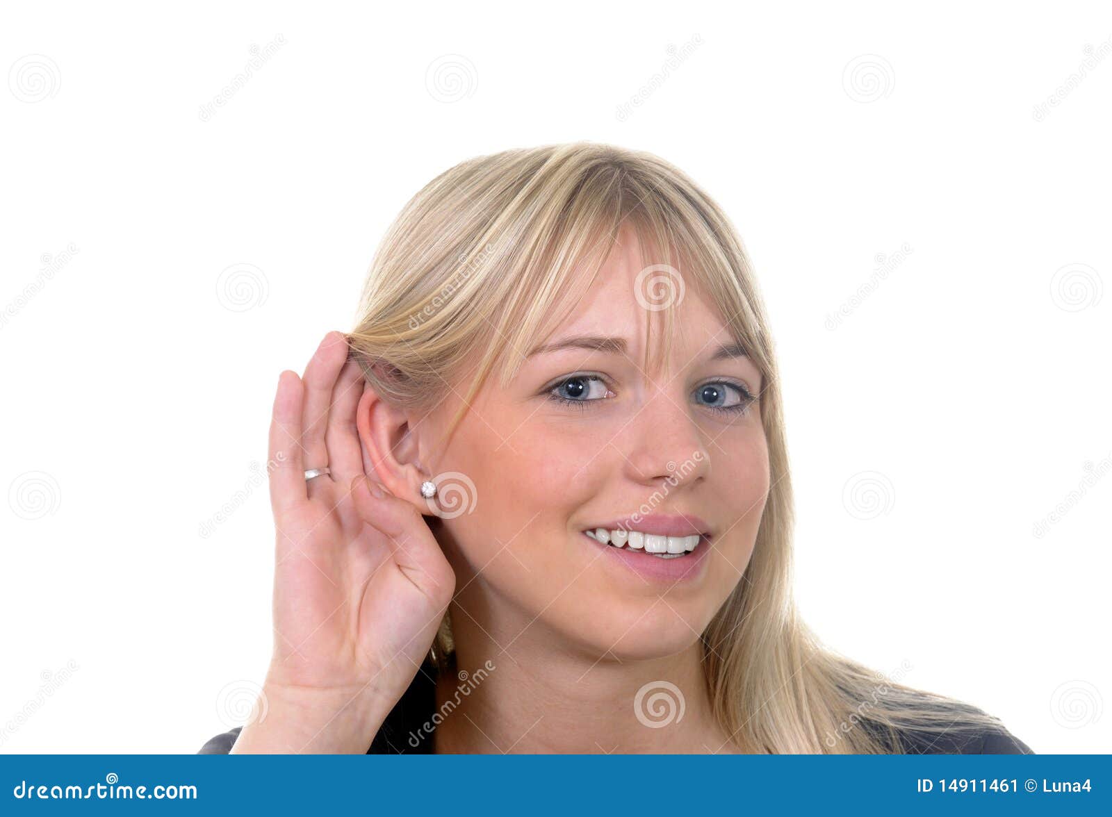 Young woman listens stock image. Image of listen, long - 14911461