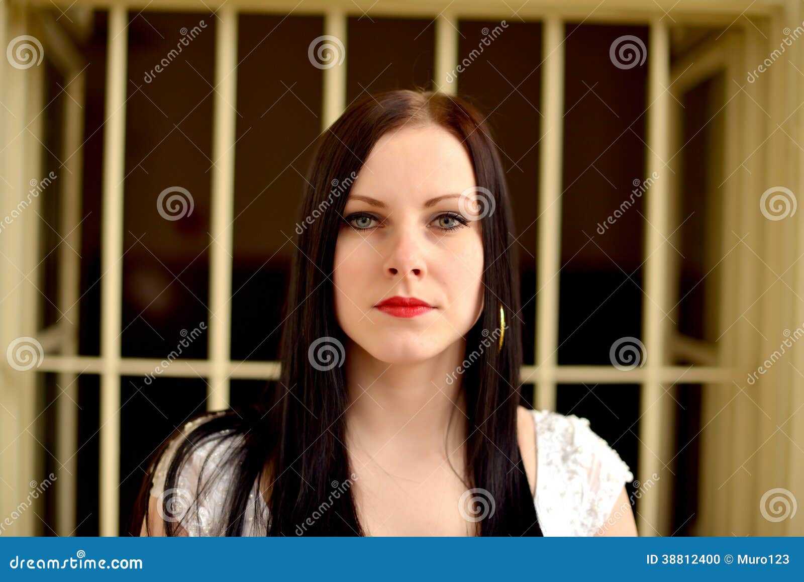Young Woman Looking from Behind the Bars Stock Photo - Image of despair ...