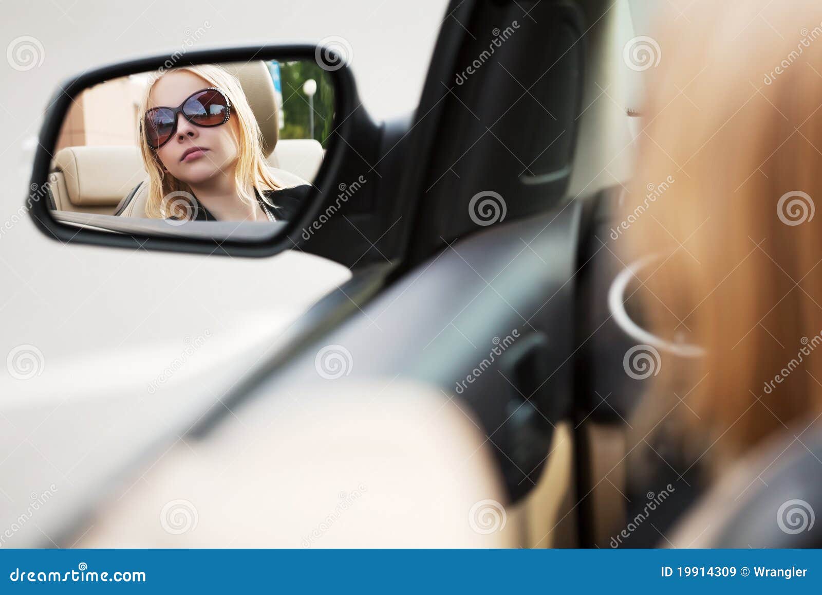Young Woman Looking in the Car Mirror Stock Image - Image of human ...