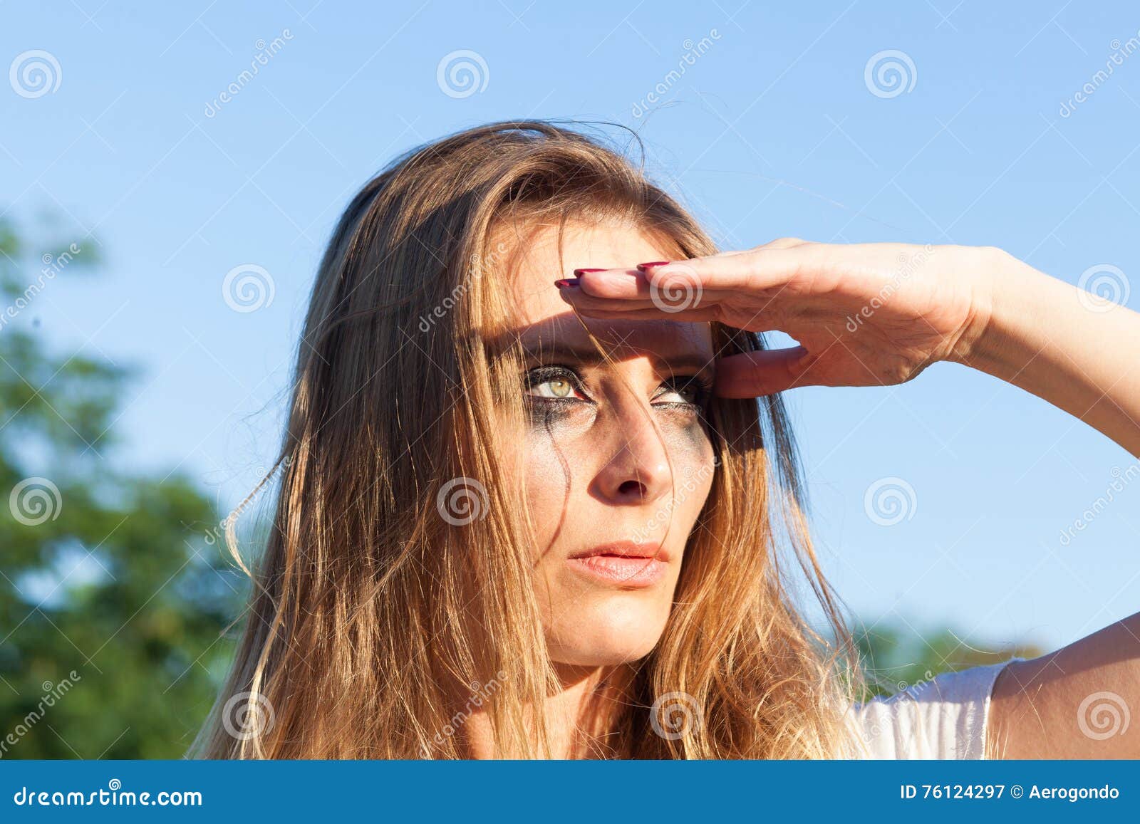 Young Woman Looking at Distance Stock Image - Image of saluting, heavy ...