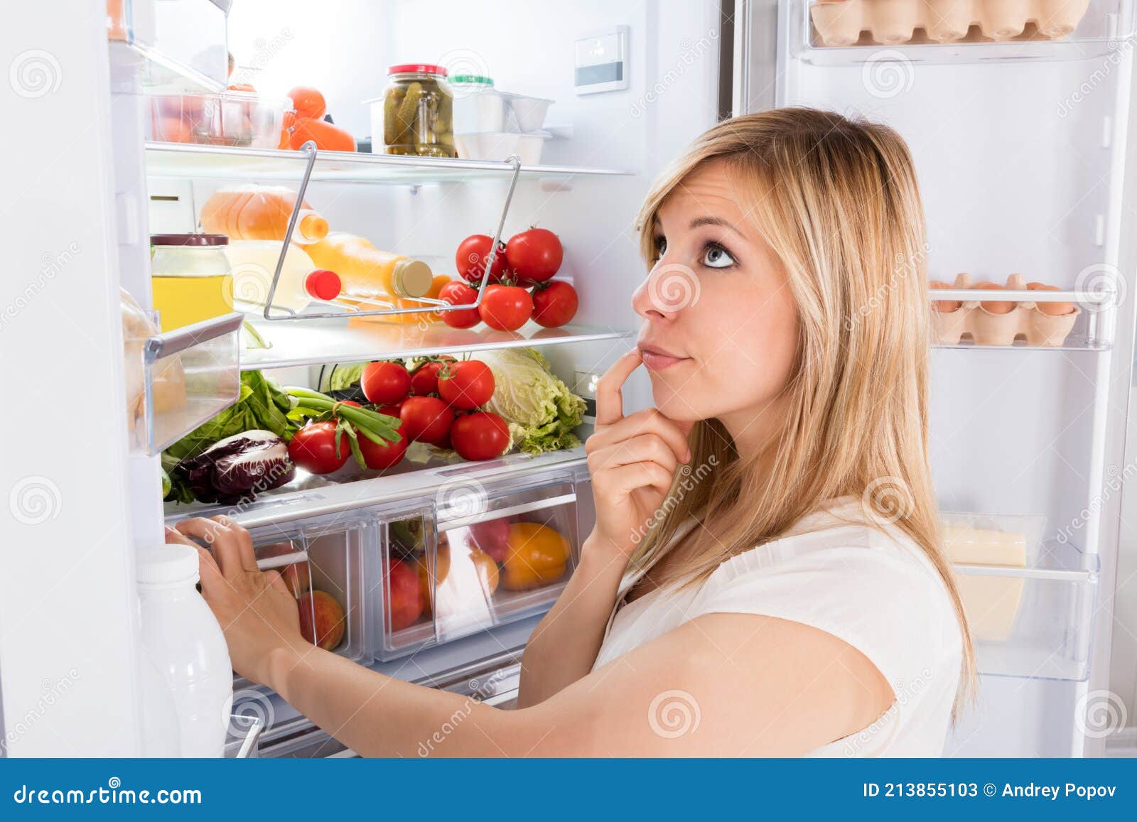 Young Woman Looking in Fridge Stock Image - Image of fresh, health ...