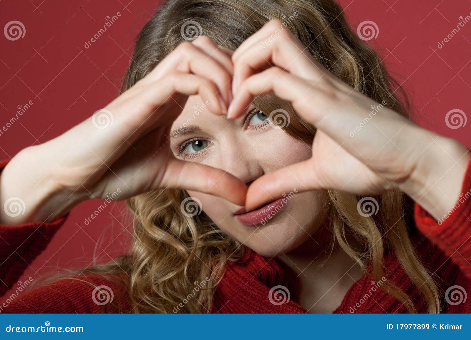 Young Woman Looking through Heart Stock Image - Image of adult, flirt ...