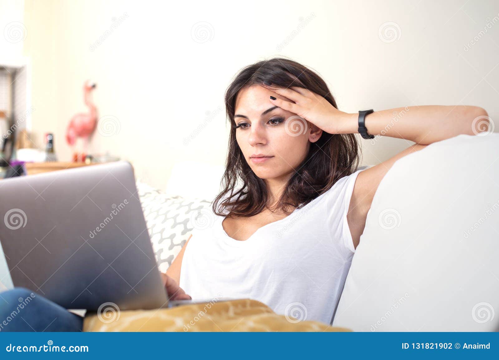Young Woman Looking at a Laptop Computer Screen Stock Photo - Image of ...