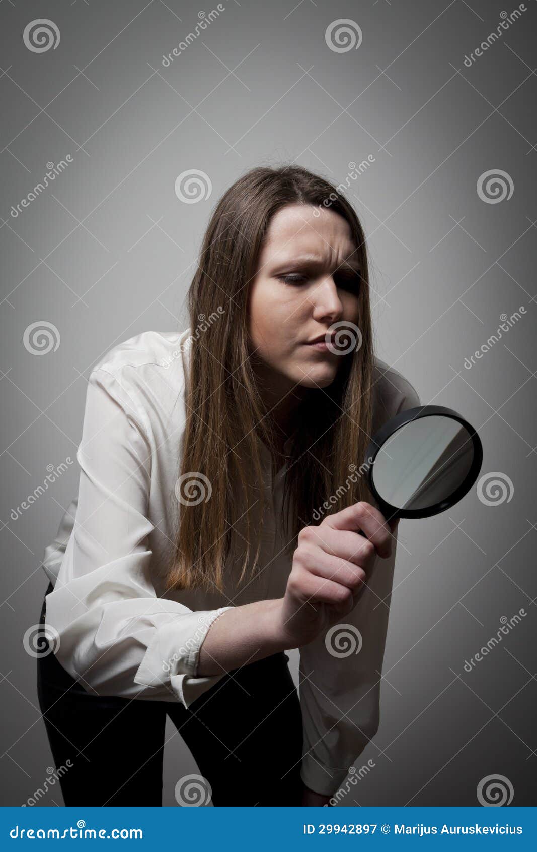 Woman with magnifier stock image. Image of magnification - 29942897