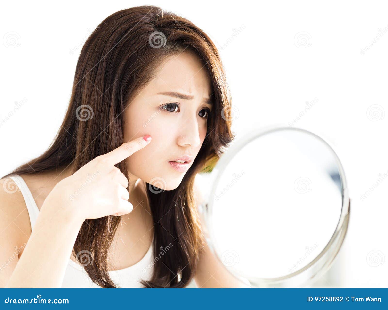Young Woman Looking into Mirror Stock Photo - Image of expression ...