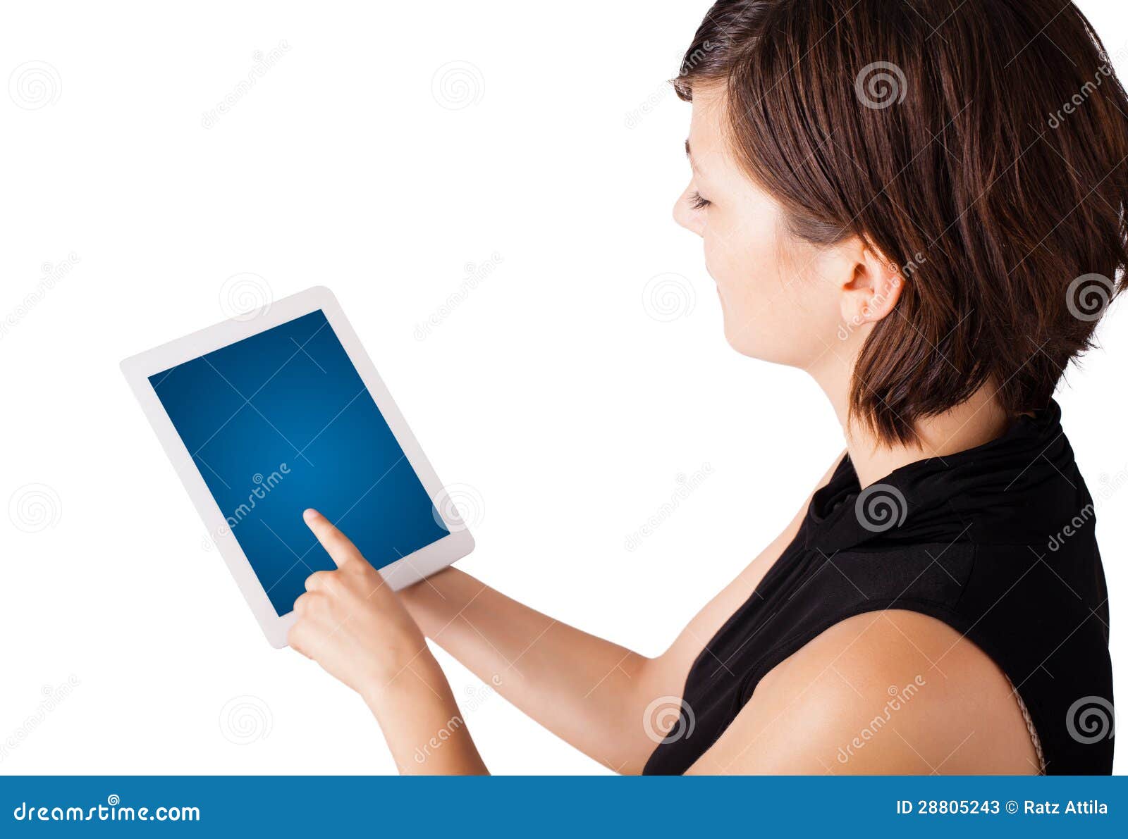 Young Woman Looking at Modern Tablet Stock Image - Image of digital ...