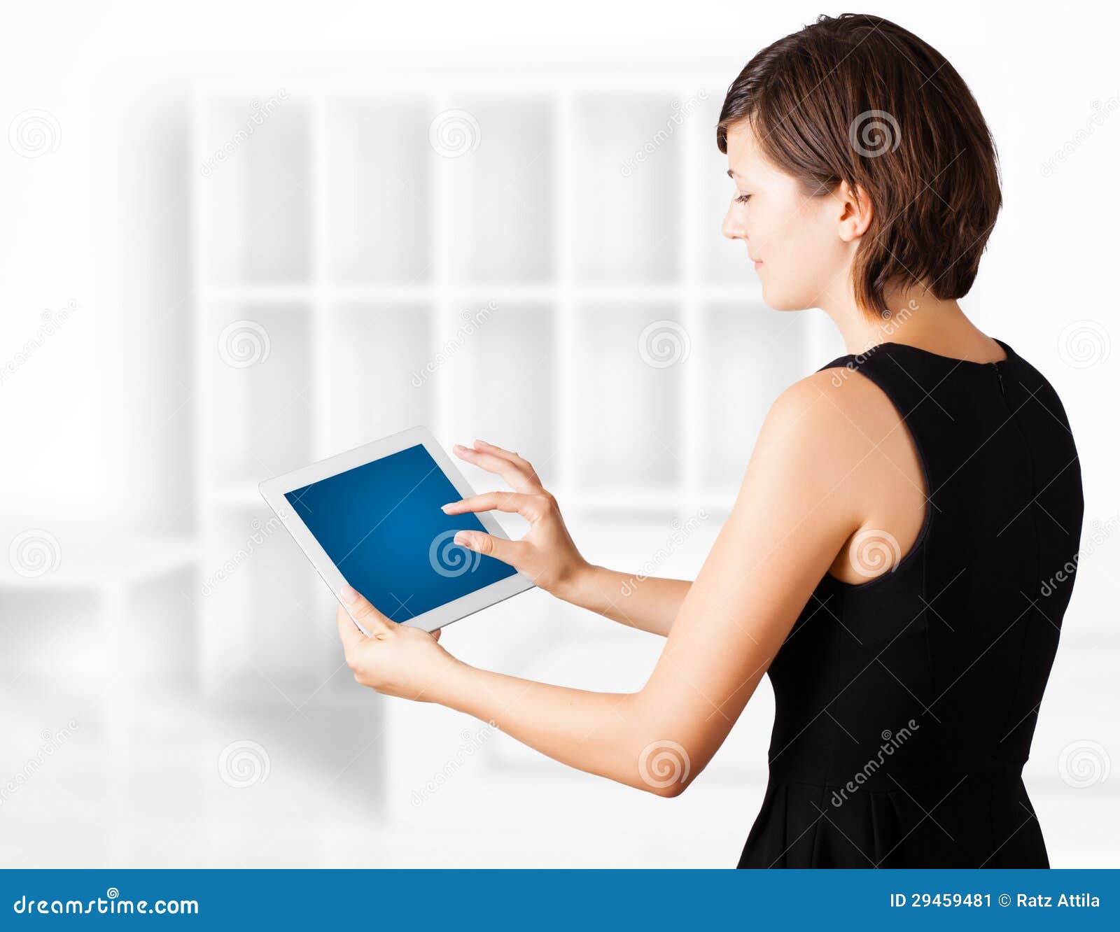 Young Woman Looking at Modern Tablet Stock Image - Image of people ...