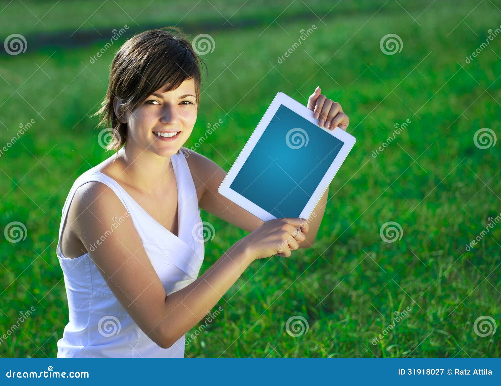 Young Woman Looking at Modern Tablet Stock Image - Image of mobile ...
