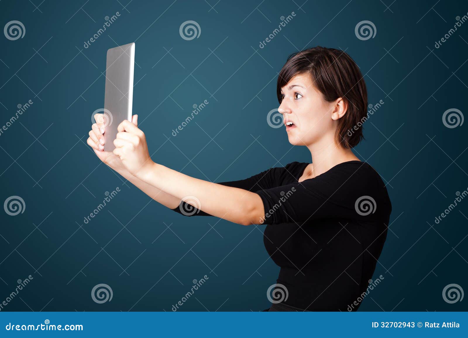 Young Woman Looking at Modern Tablet Stock Image - Image of business ...