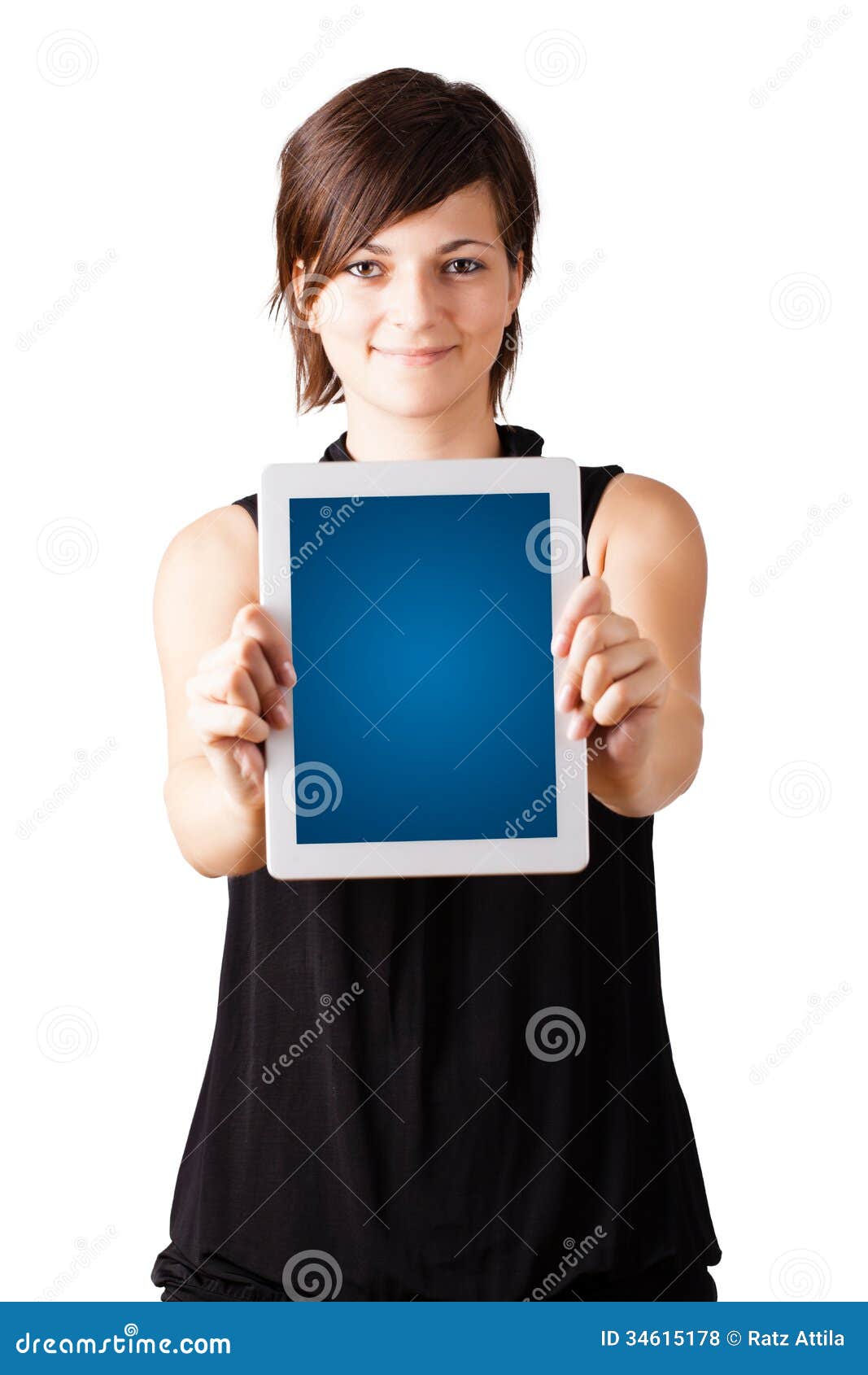 Young Woman Looking at Modern Tablet Stock Photo - Image of digital ...