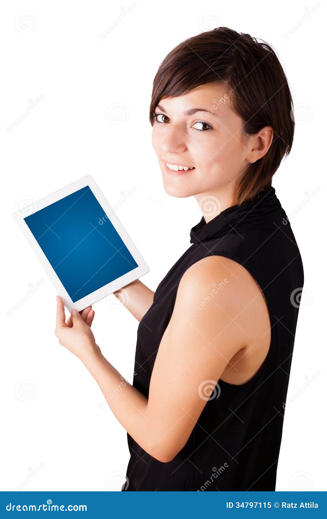 Young Woman Looking at Modern Tablet Stock Image - Image of information ...