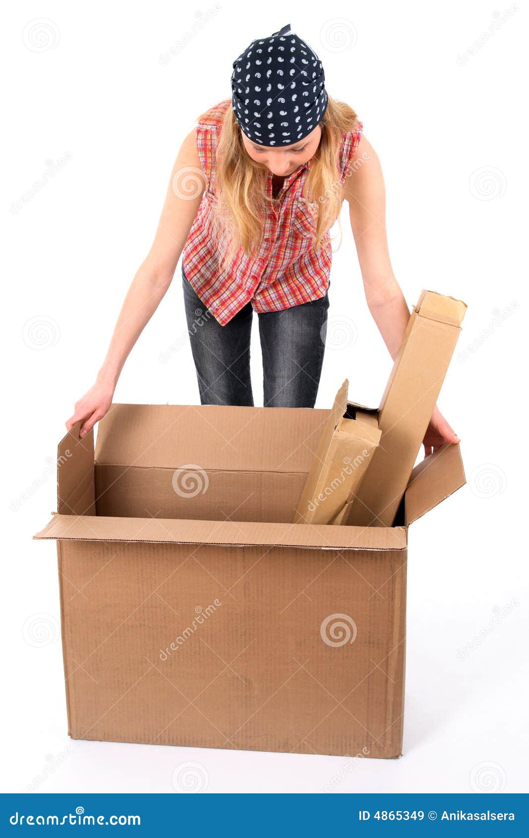 Young Woman Looking into an Open Box Stock Image - Image of delivery ...