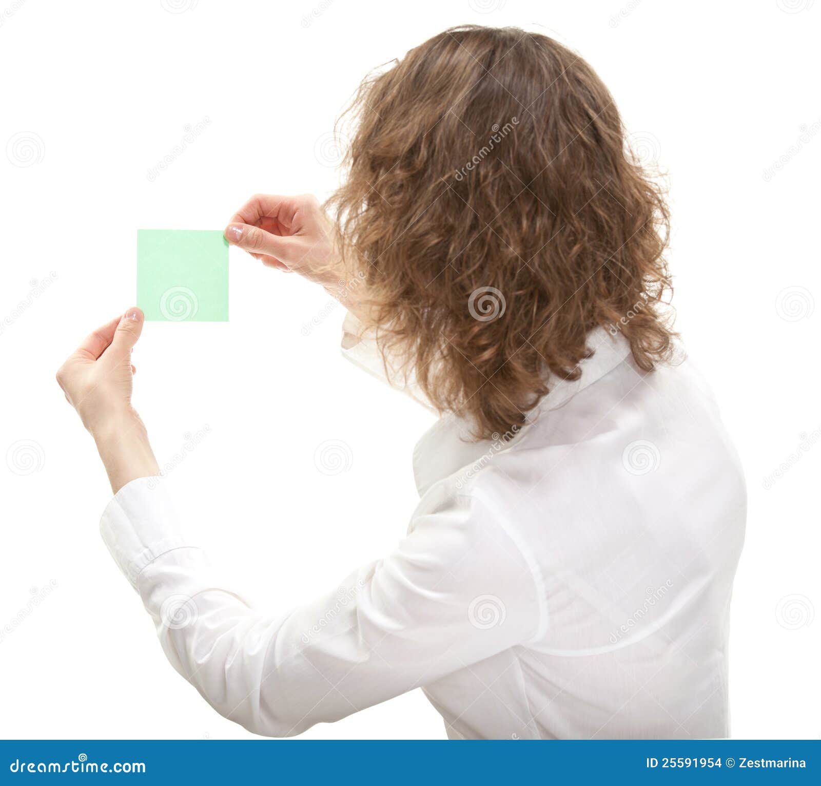 Young Woman Looking at Paper Note, Rear View Stock Photo - Image of ...